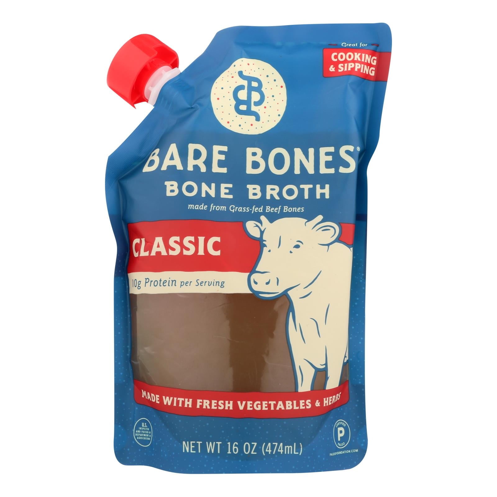 Bare Bones - 100% Grass-Fed Beef Bone Broth Classic Beef - 16 oz ...