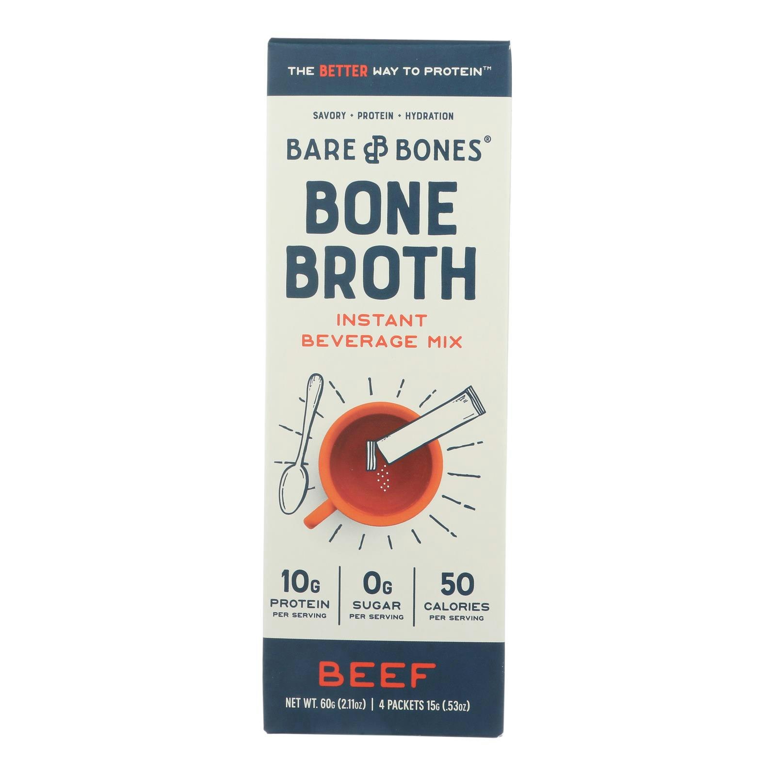 Bare Bones Bone Broth Beef Instant 4-Count 2.12 oz (Pack Of 8 ...
