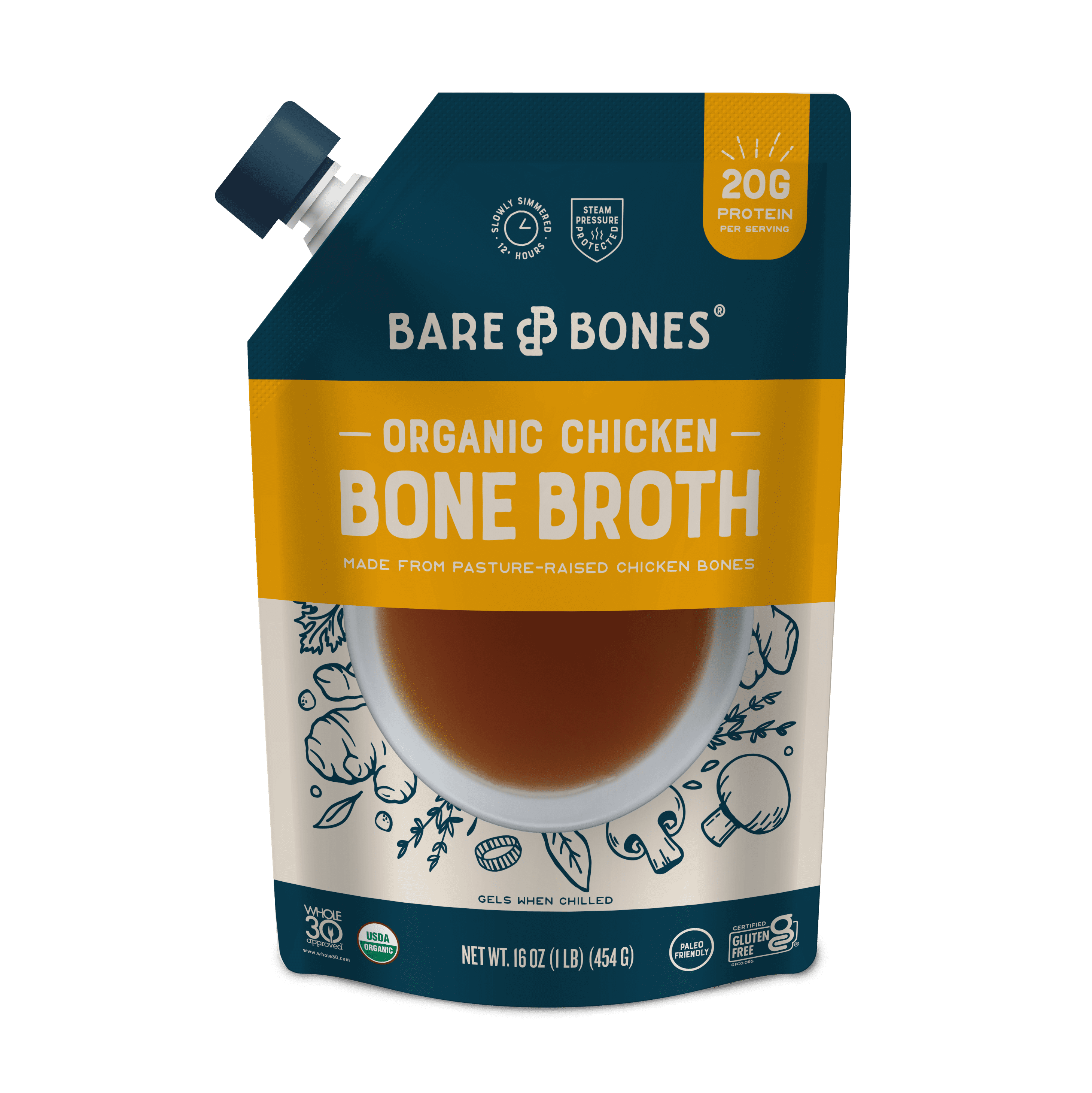 Bare Bones New Liquid Chicken Bone Broth, Protein & Collagen Rich, Keto ...