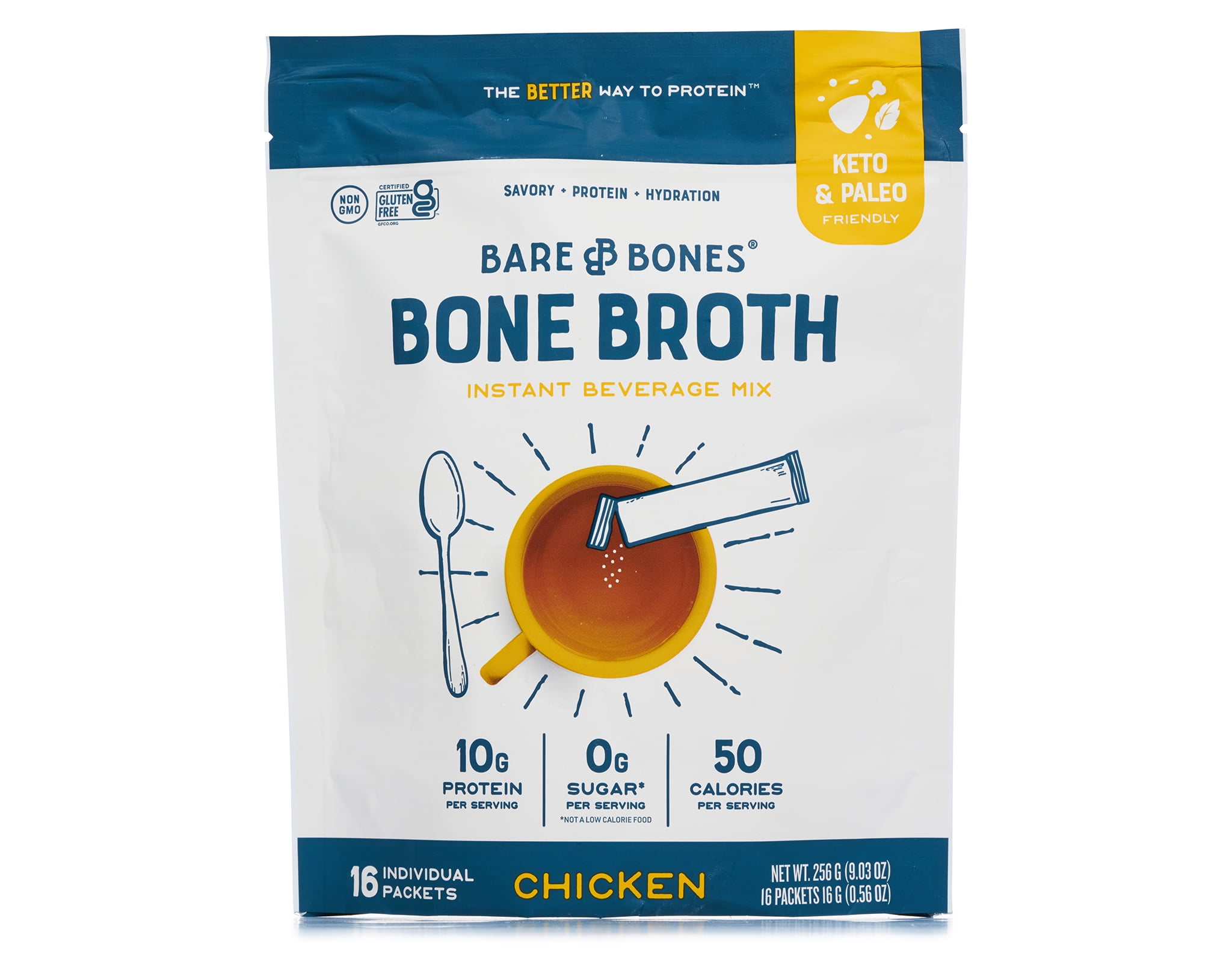 Bare Bones Chicken Instant Bone Broth, 16 Pack, Portable Nutrient ...