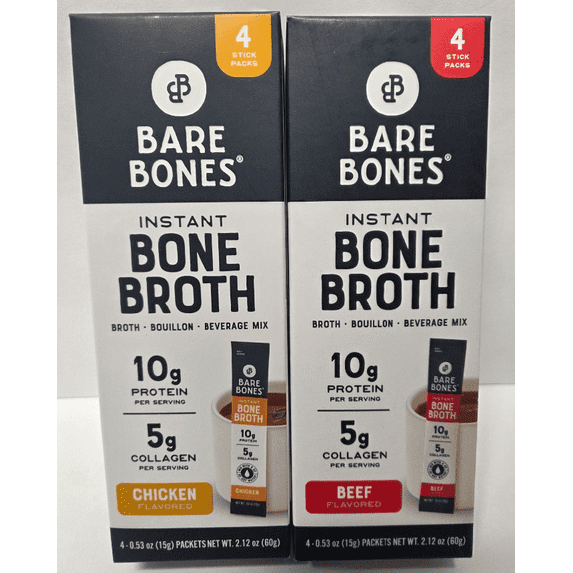 Bare Bones Instant Bone Broth Beverage Mix Chicken & Beef 2.12oz 60g (2 ...