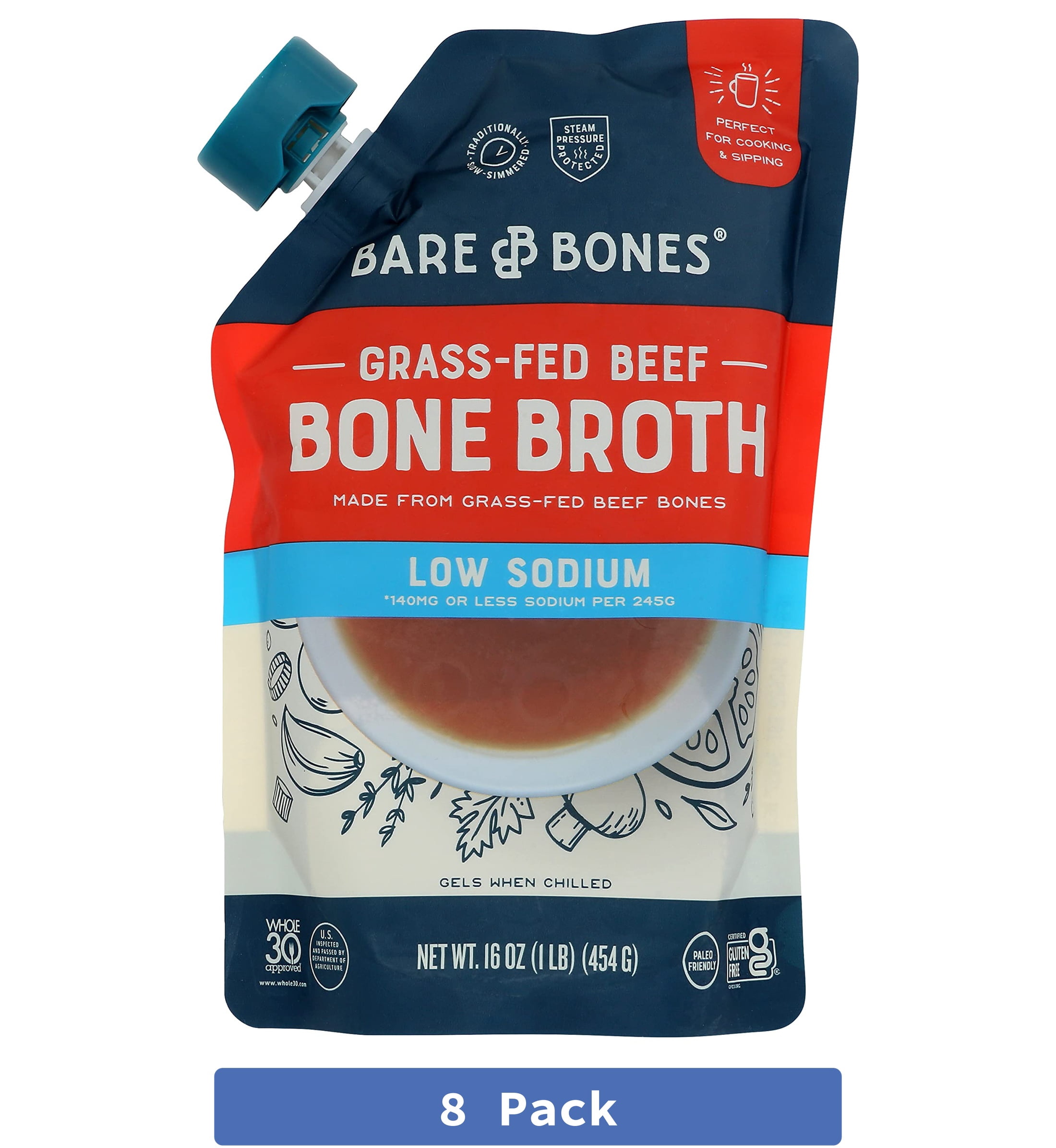 Bare Bones Low Sodium Beef Bone Broth 16 oz (Pack of 8) - Walmart.com