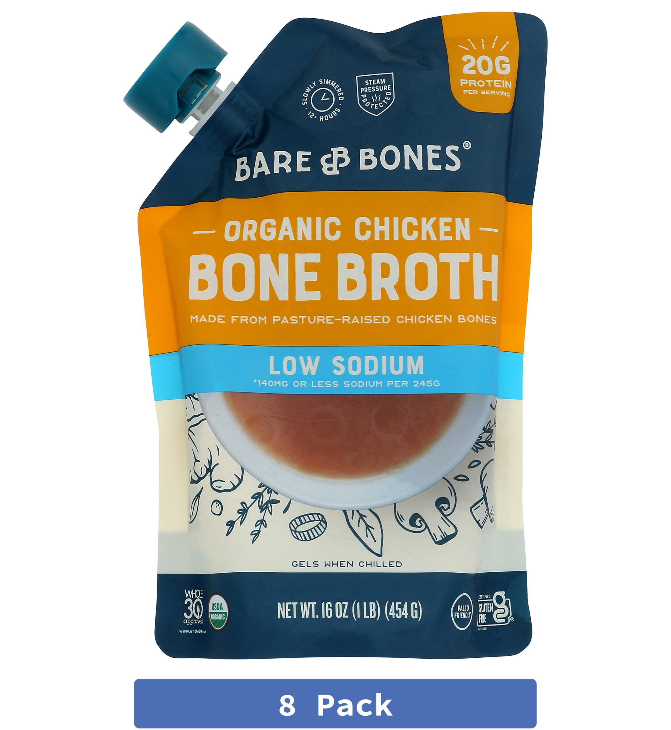 Bare Bones Low Sodium Chicken Bone Broth 16 oz (Pack of 8) - Walmart.com