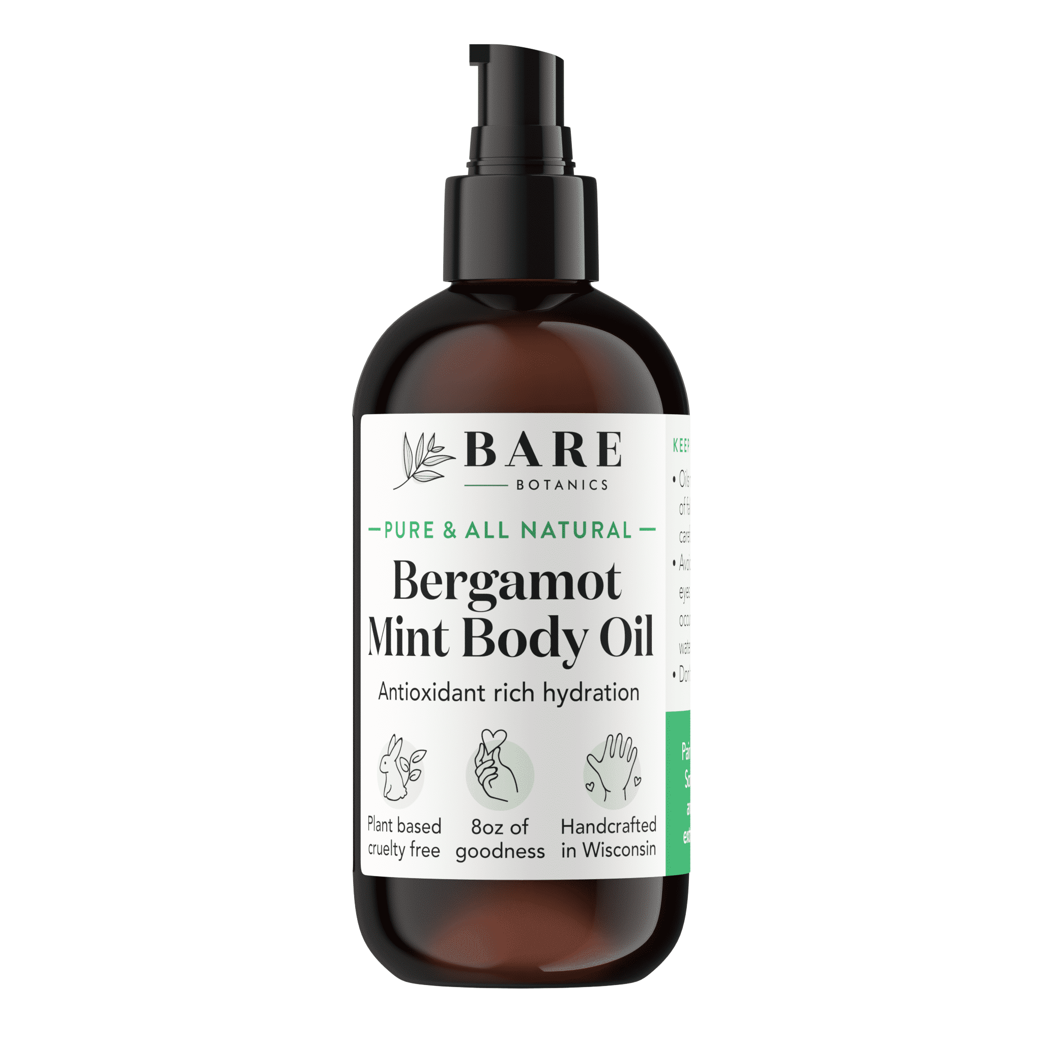 Bare Botanics Bergamot Mint Body Oil Natural Skin Moisturizer 8 fl oz ...