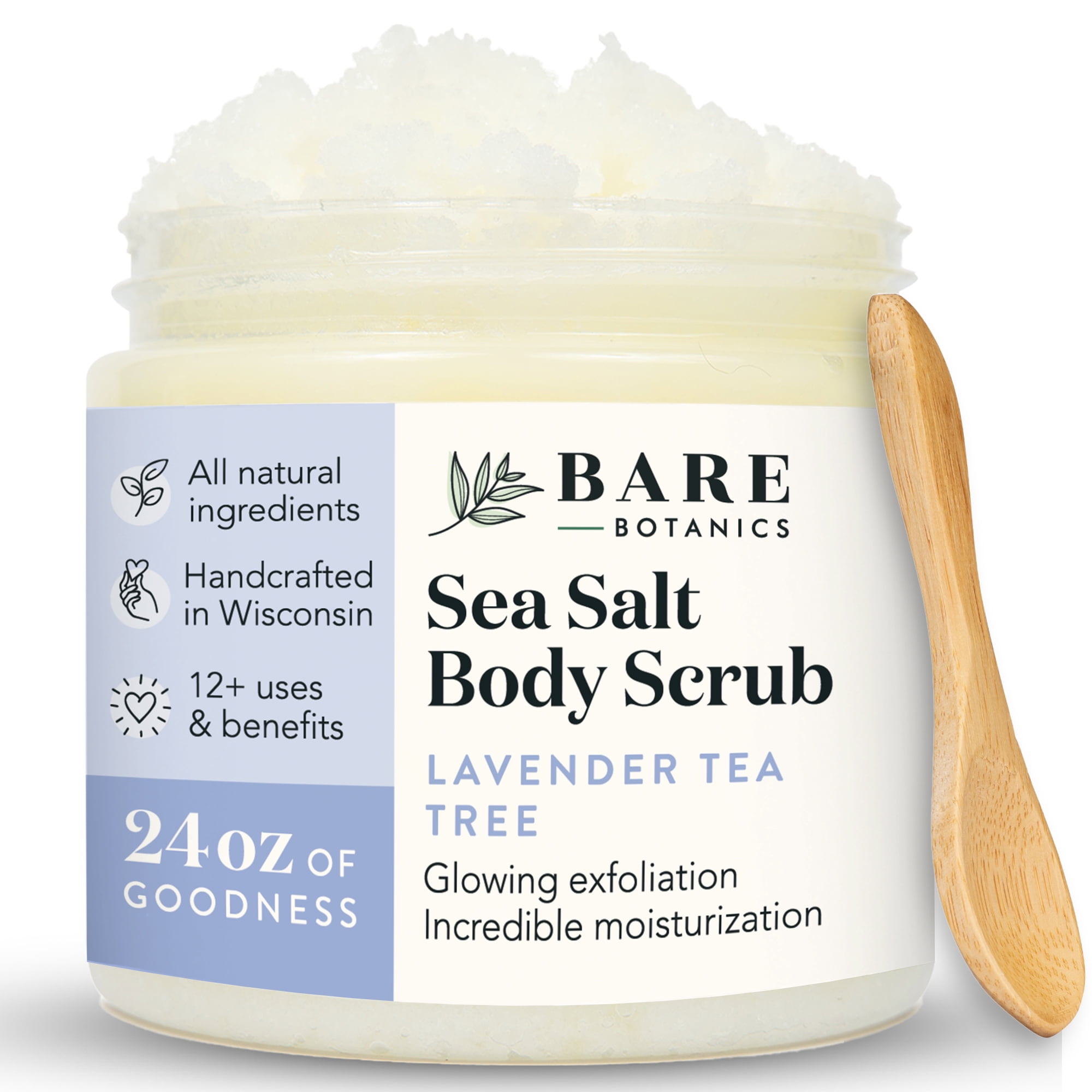 Bare Botanics Body Scrub, Lavender Tea Tree Sea Salt, Exfoliating and Moisturizing, Vegan, 24 oz ...
