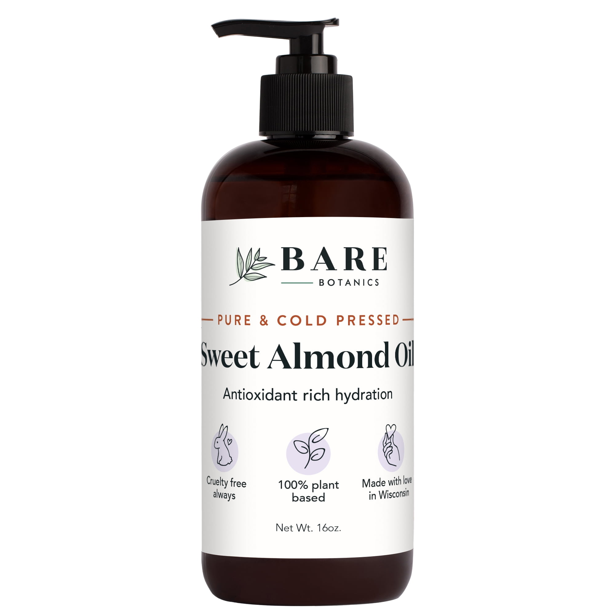 Bare Botanics Cold-Pressed Sweet Almond Oil Body Oil 16 oz - Walmart.com