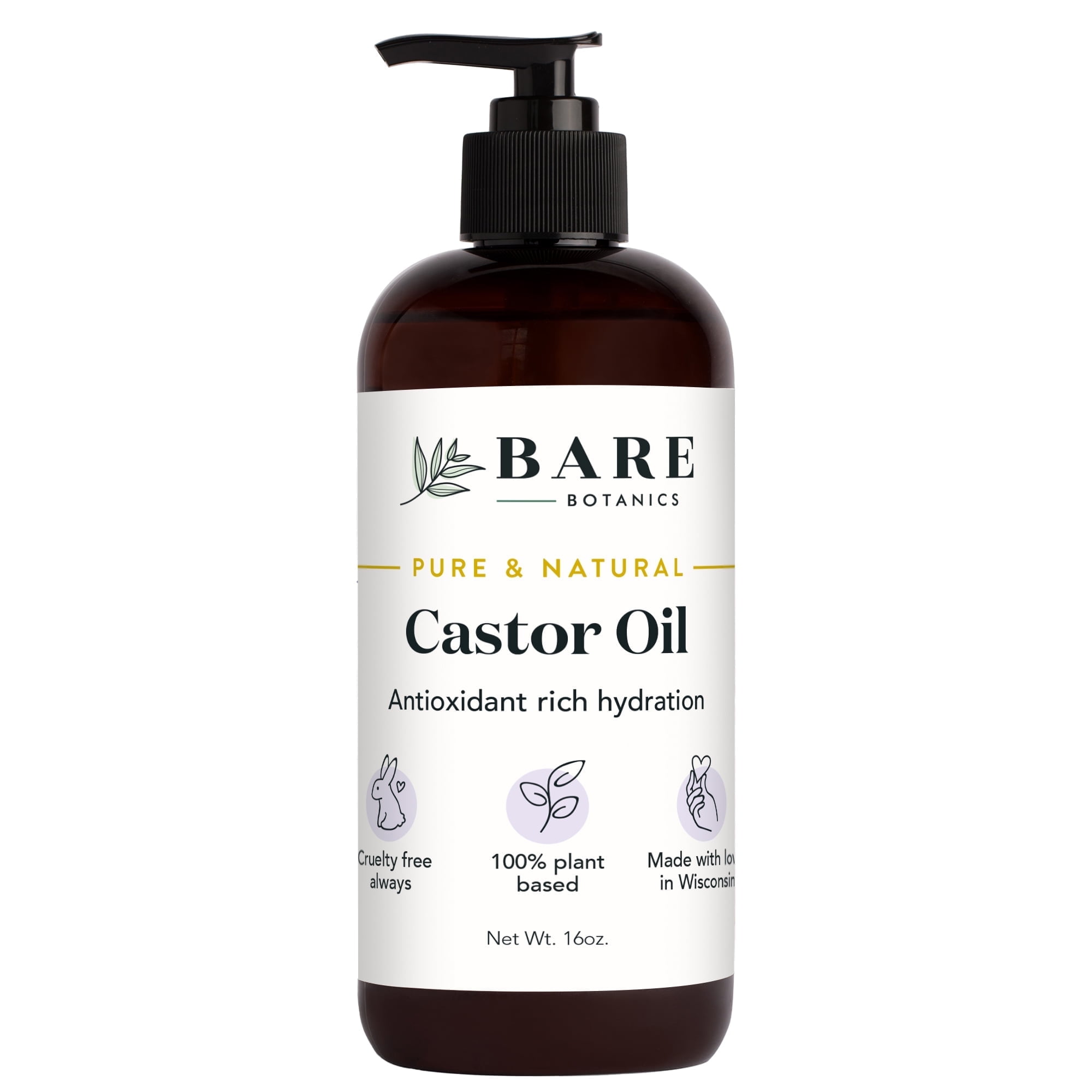 Bare Botanics Vegan Golden Castor Oil, Expeller-Pressed Body Oil, 16 oz ...