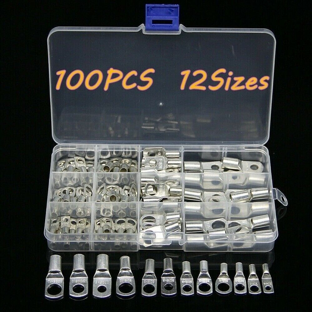 Bare Cable Lug Ring Battery Copper Tube Connectors Kit Terminals Crimp ...