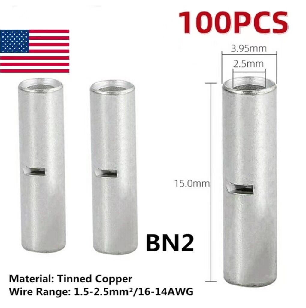 Bare Copper Ferrule Butt Wire Connectors Crimp Splice Terminals，100Pcs ...