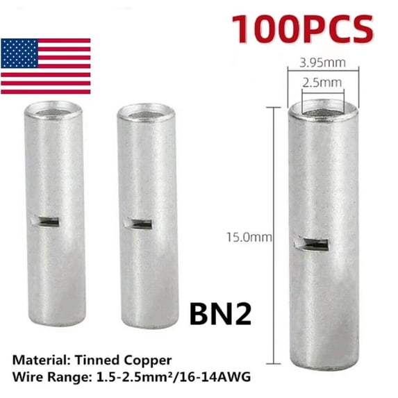 Bare Copper Ferrule Butt Wire Connectors Crimp Splice Terminals，100Pcs ...