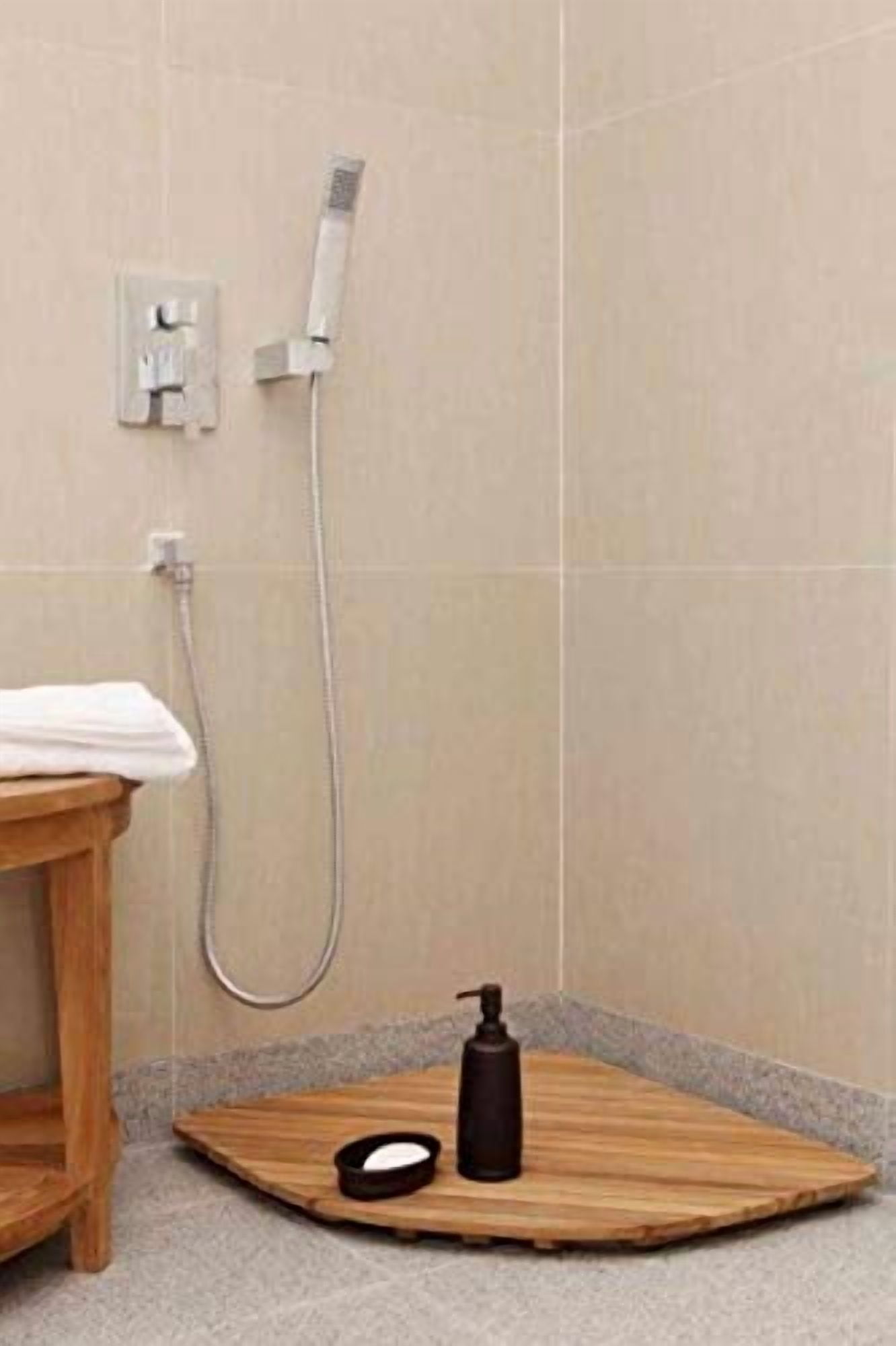 Bare Decor Dania Corner Shower Spa Mat, 24 by 24-Inch, Solid Teak Wood ...