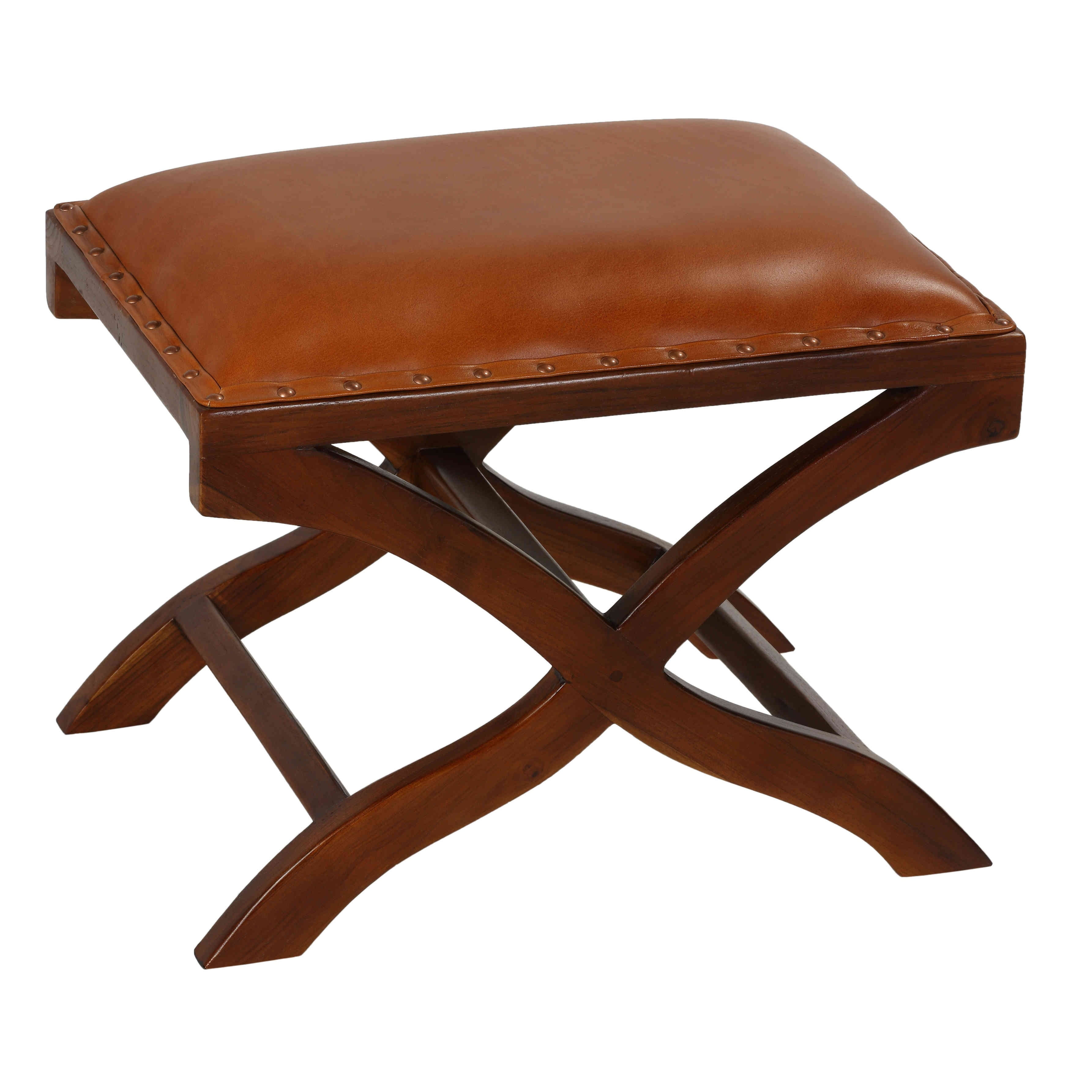 Bare Decor Daniela X Bench Ottoman in Genuine 100% Leather and Teak ...