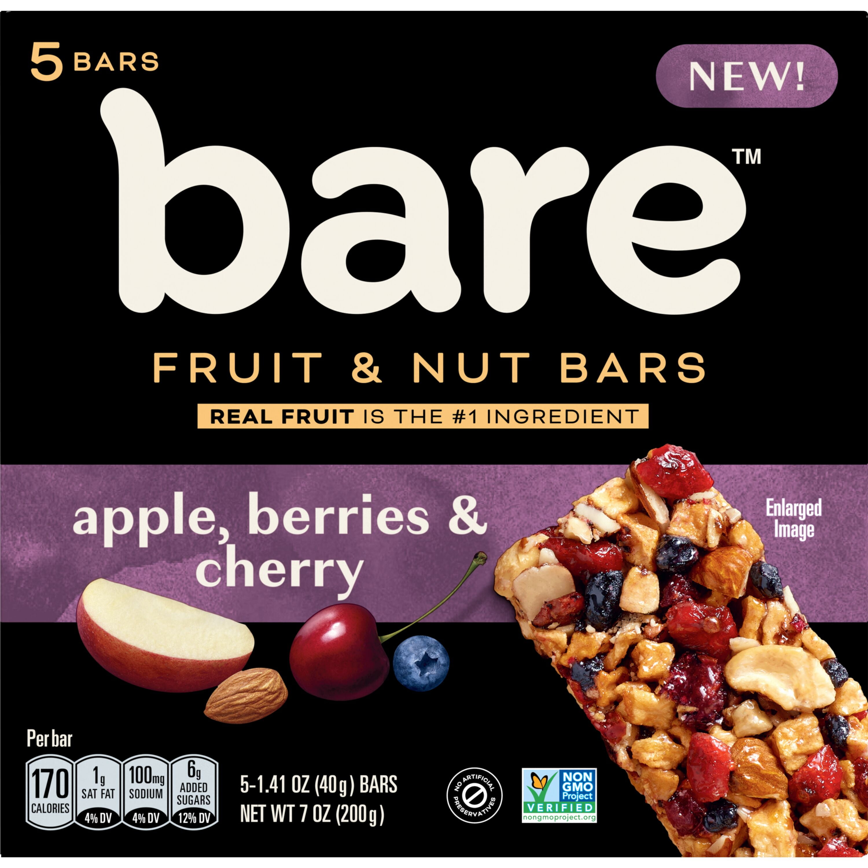 Bare Fruit & Nut Bars, Apple, Berries & Cherry, 1.41 oz, 5 Count ...