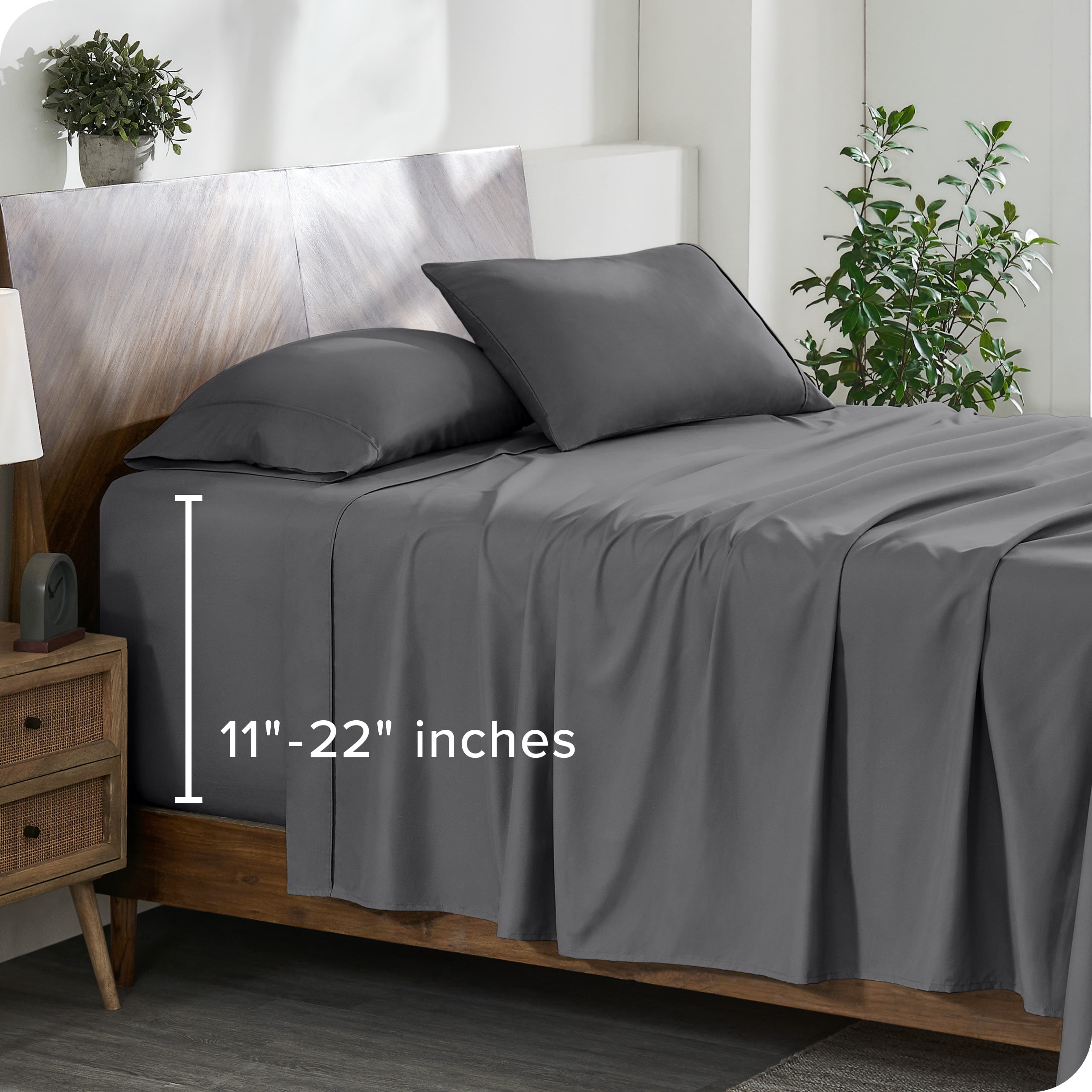Bare Home 22" Extra Deep Pocket Sheet Set - Premium 1800 Collection - Ultra-Soft - King, Gray ...