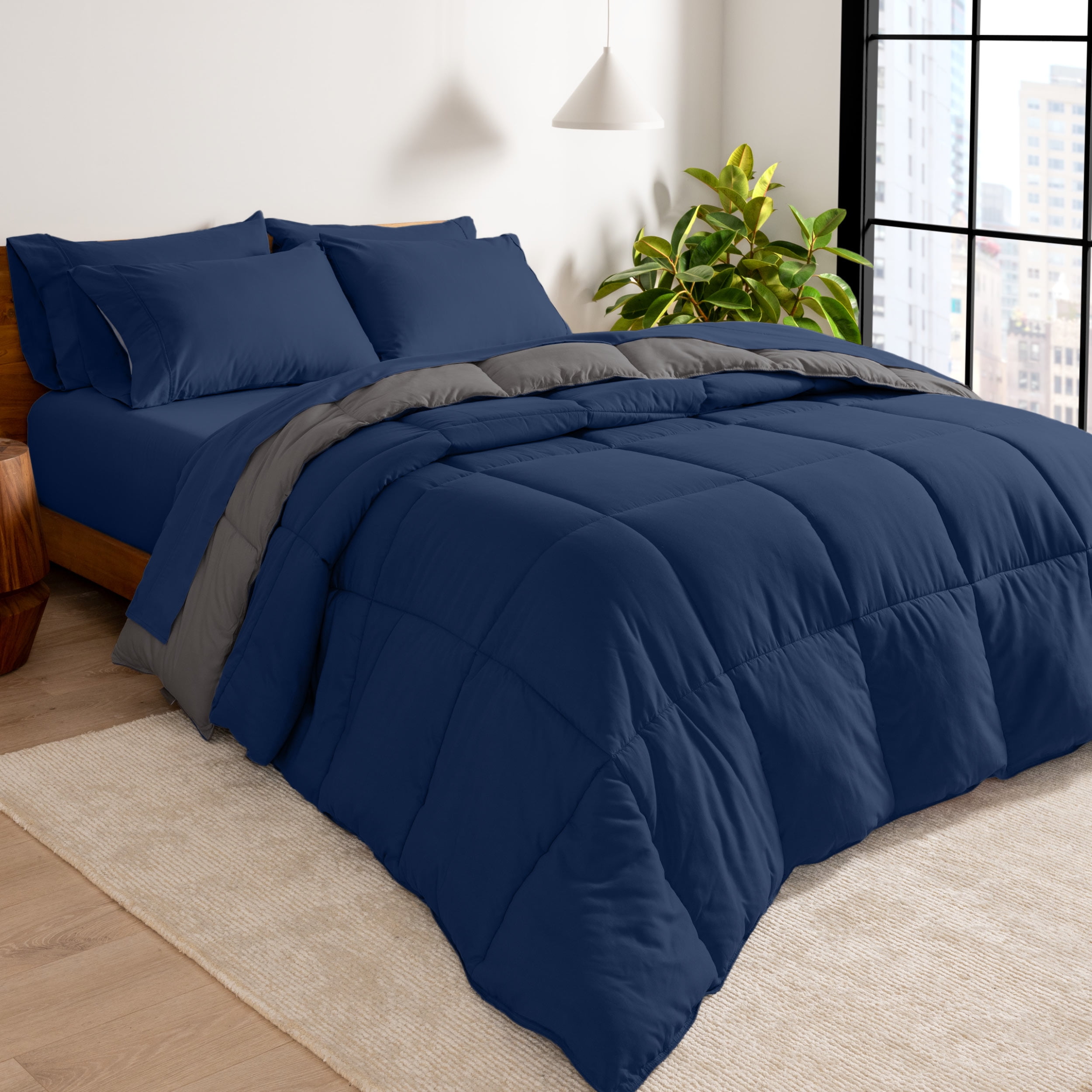 Bare Home 5-Piece Reversible Bed-in-a-Bag, Full, Dark Blue/Gray ...