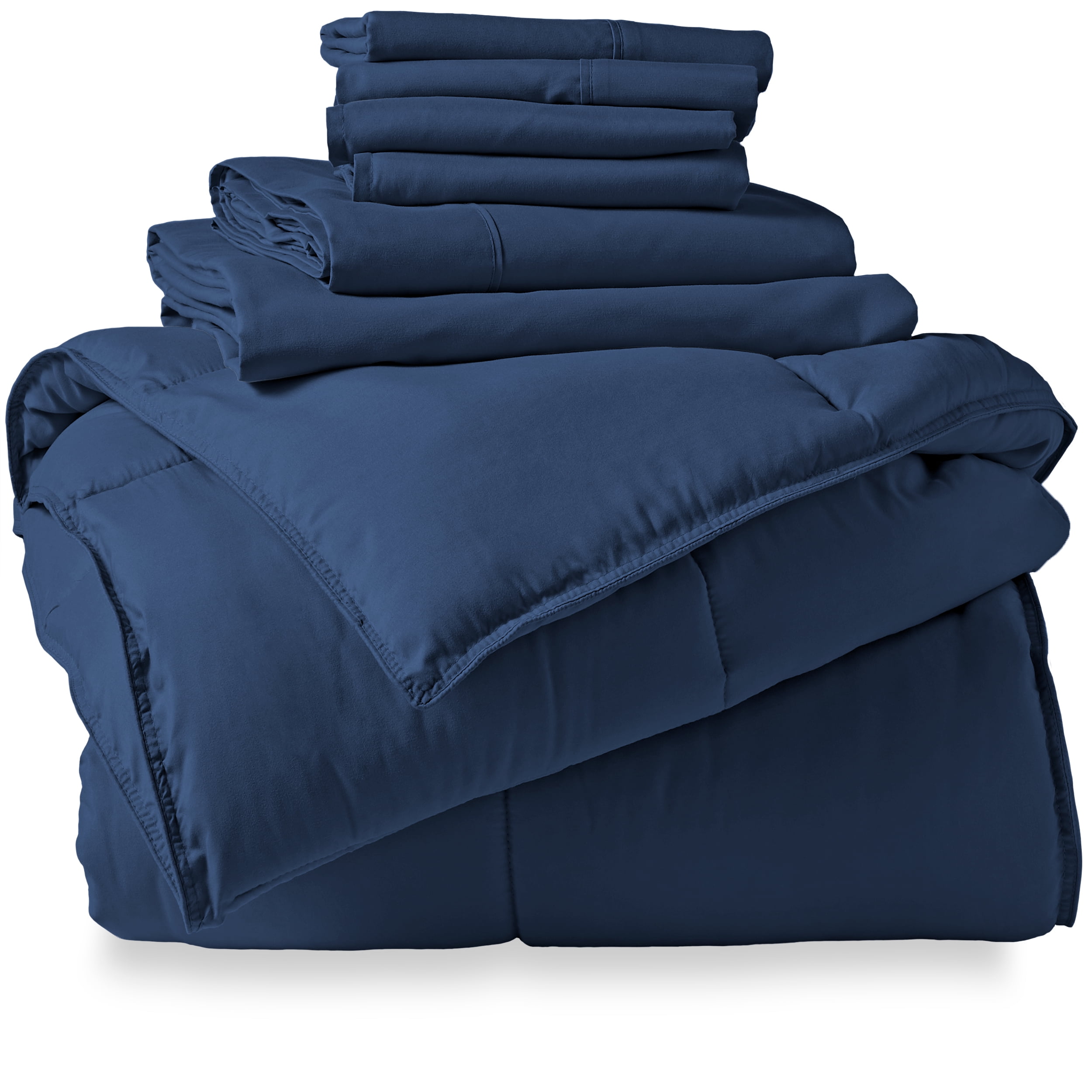 Bare Home 7-Piece Bed-in-a-Bag - Queen, Dark Blue with Dark Blue Sheet ...