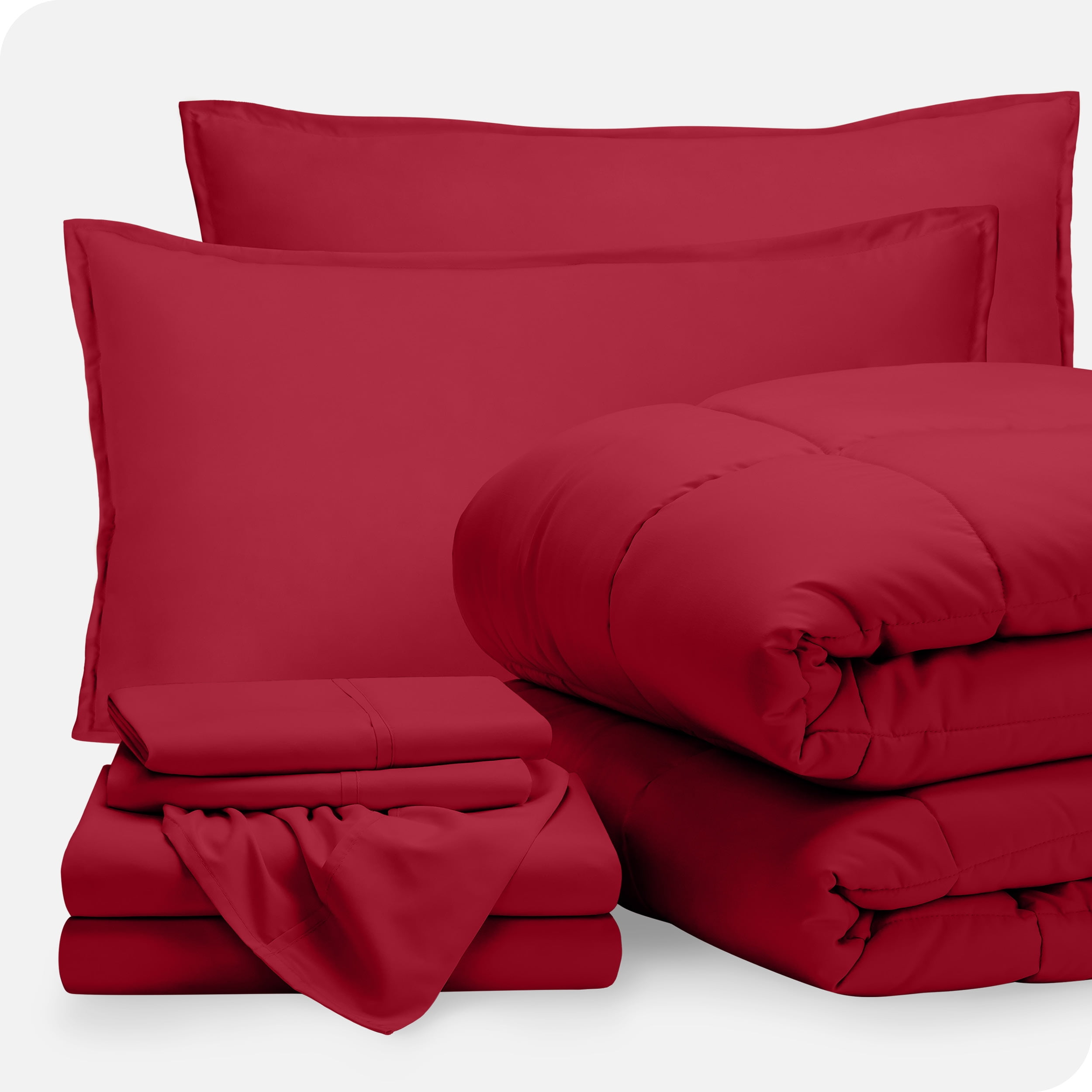 Bare Home Comforter 7-Piece Bed-in-a-Bag - Queen, Red with Sheet Set ...