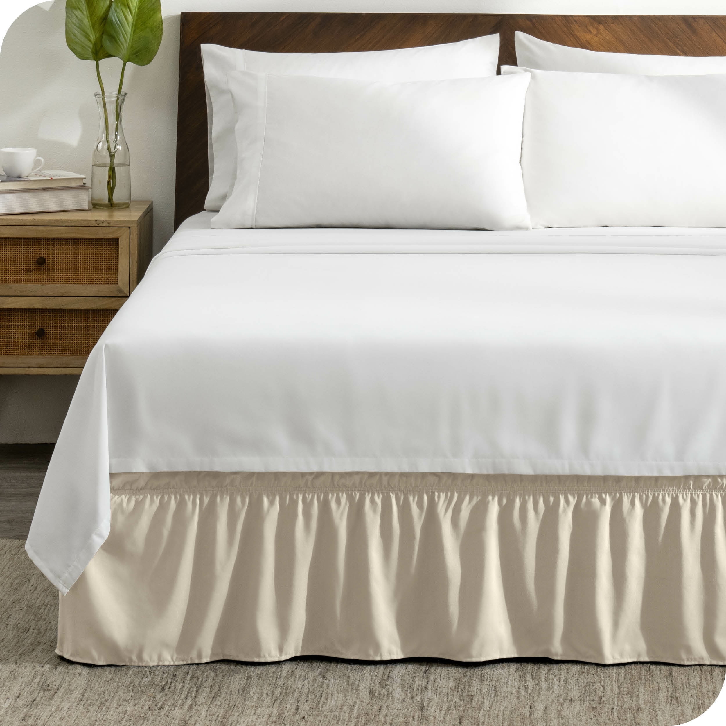 Bare Home Adjustable Wrap Around Bed Skirt - 15 Inch Drop - Easy Fit ...