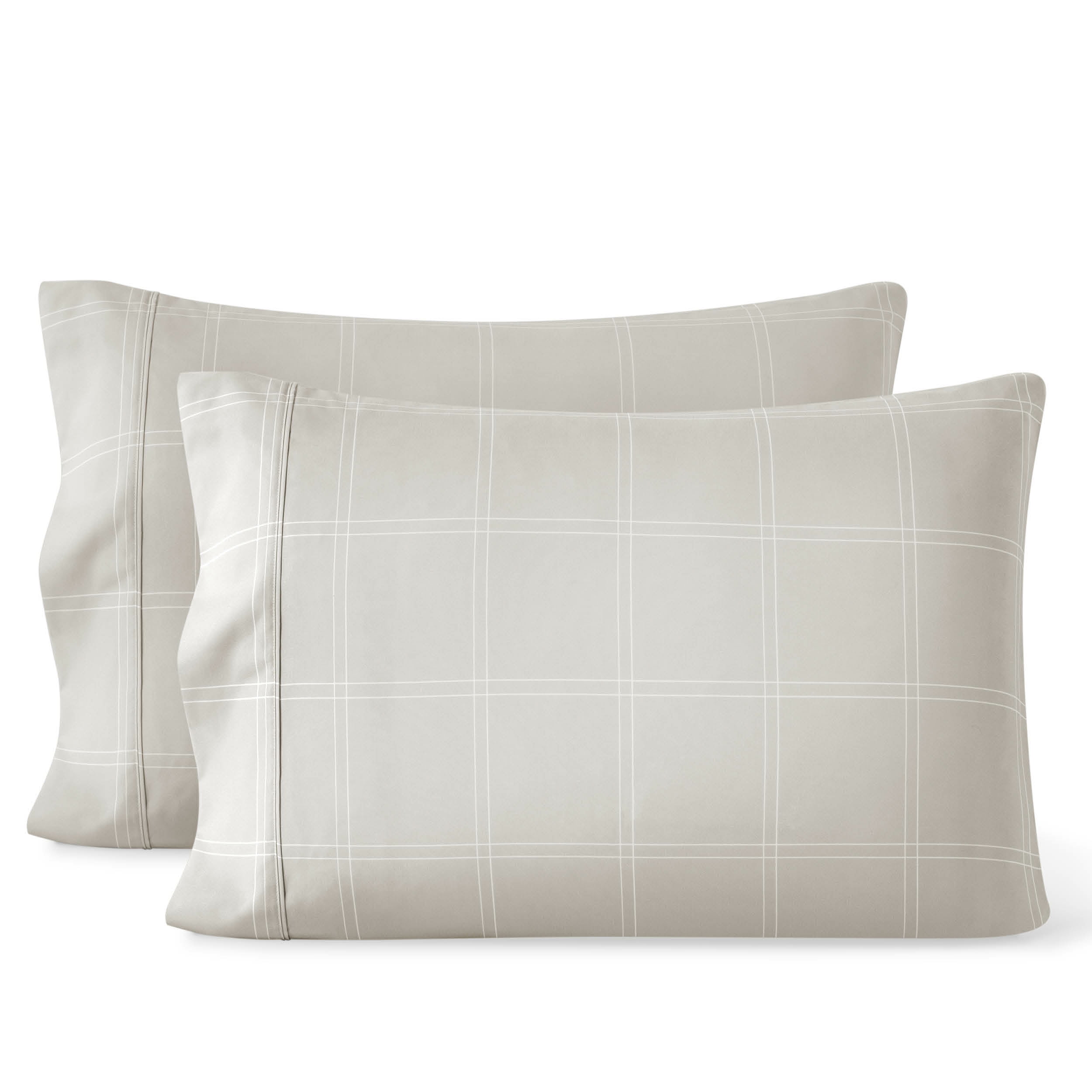 Bare Home Double Brushed Pillowcase Set (Set of 2) Modern Plaid - Stone ...