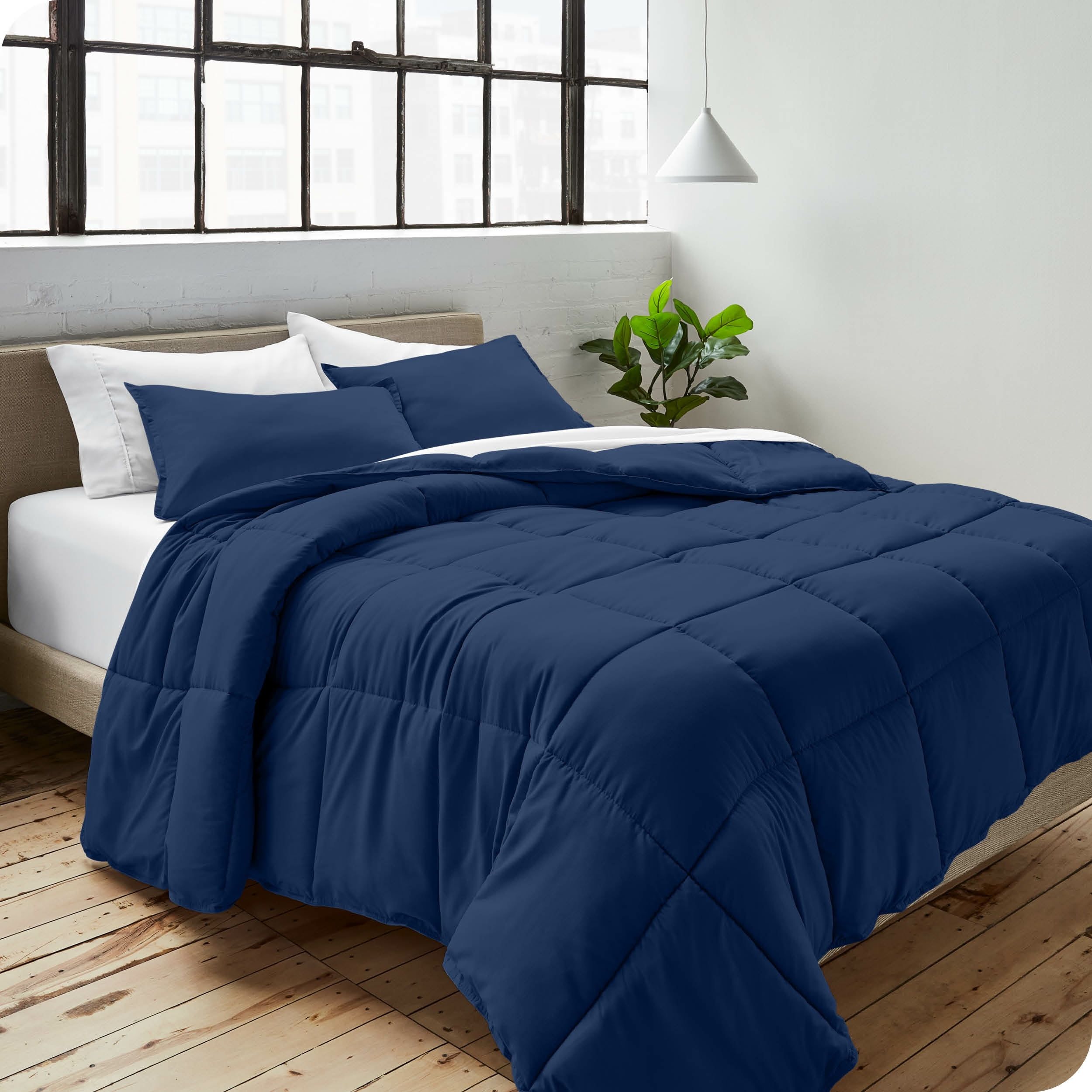 Bare Home California Size Dark Blue King Comforter Set - Soft Goose ...
