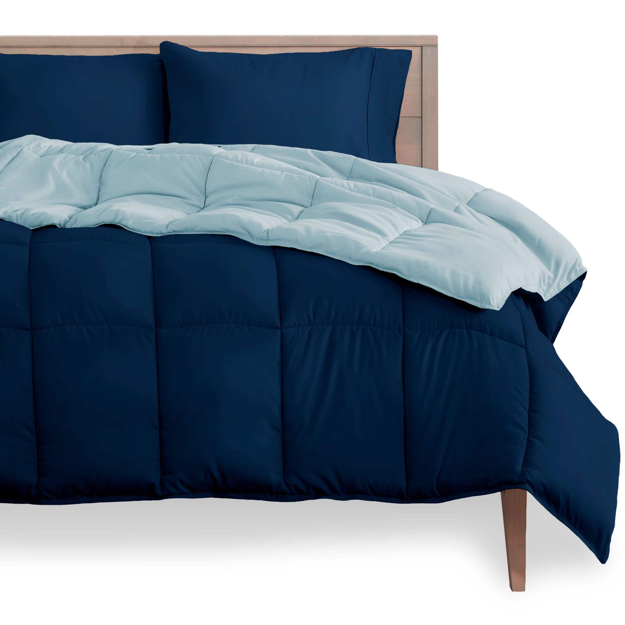 Bare Home Goose Down Alternative Reversible Comforter, Queen, Dark Blue ...