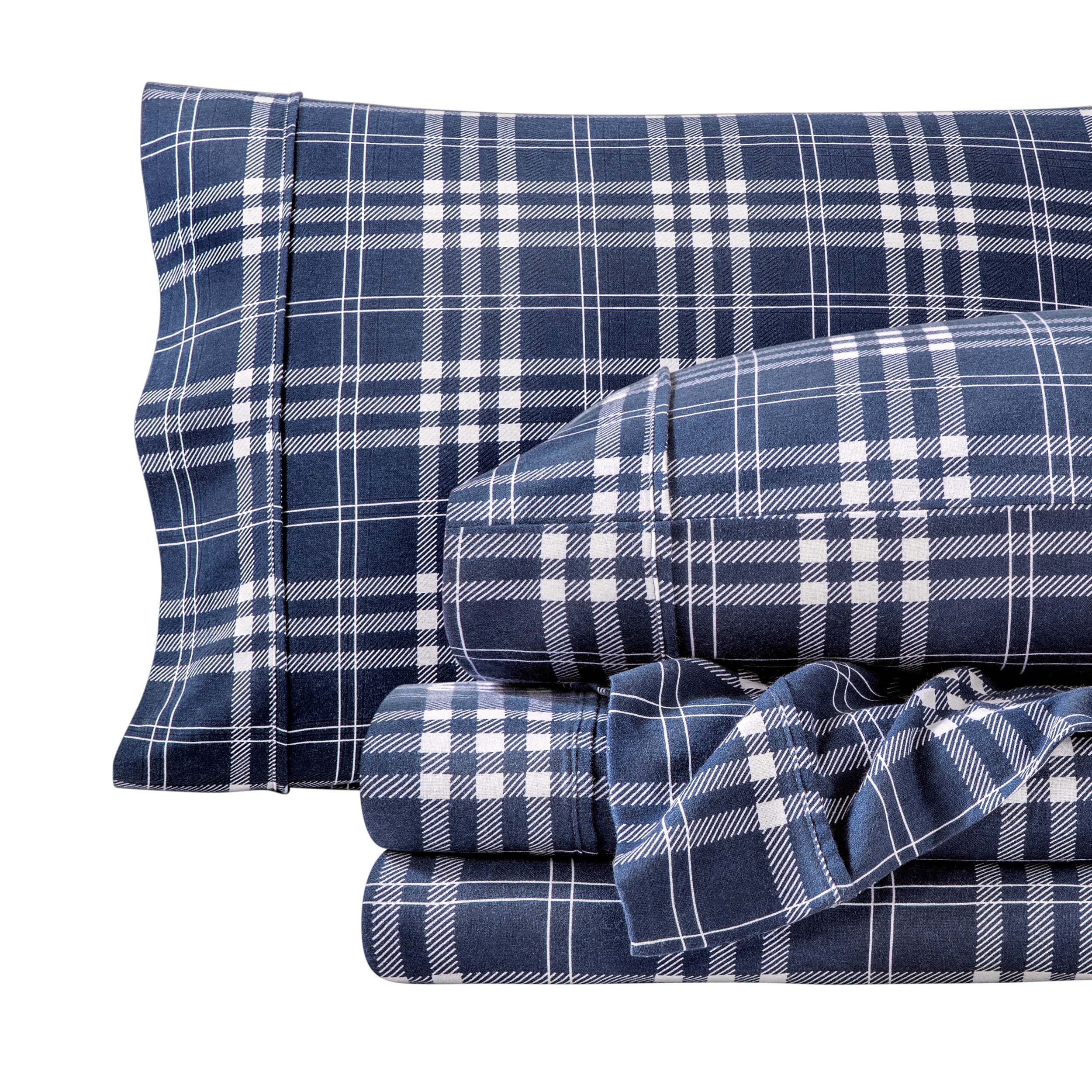Bare Home 100% Cotton Flannel Sheet Set, 5 Pieces, Deep Pocket, Split King, Stirling Plaid ...