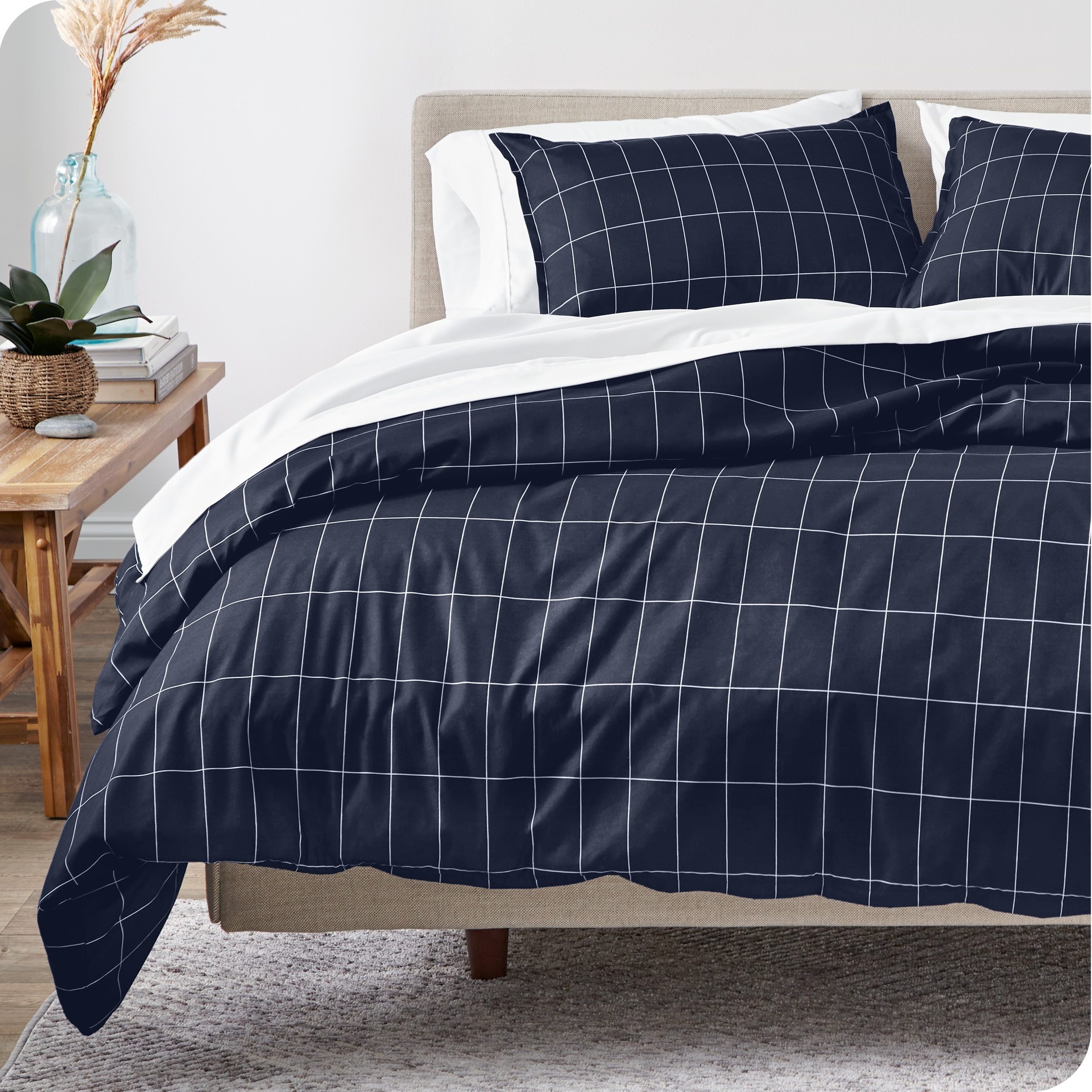 Bare Home Luxury Duvet Cover and Sham Set - Premium 1800 Collection - Ultra-Soft - Queen, Grid ...