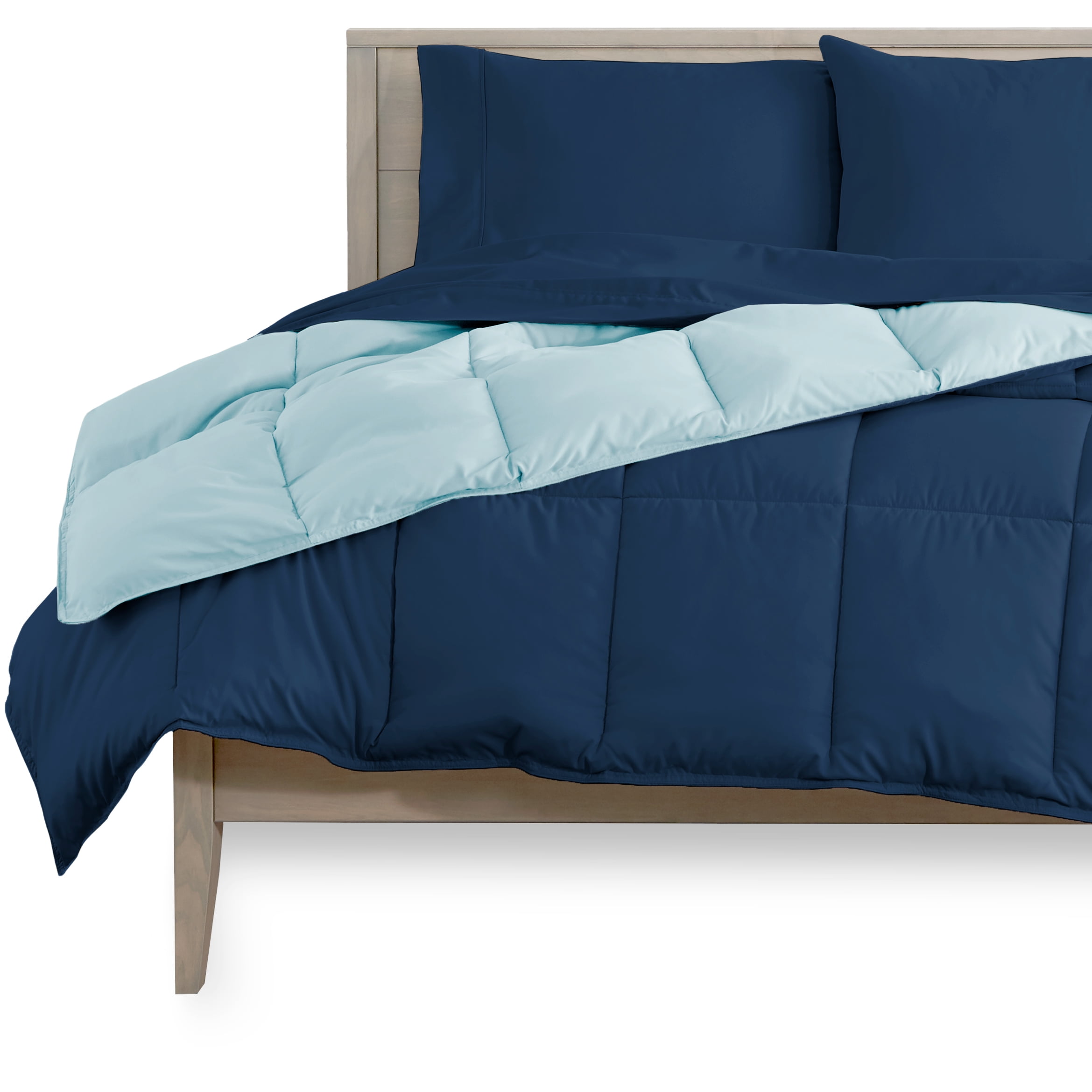 Bare Home Microfiber 5-Piece Dark Blue/Light Blue Comforter, Dark Blue ...