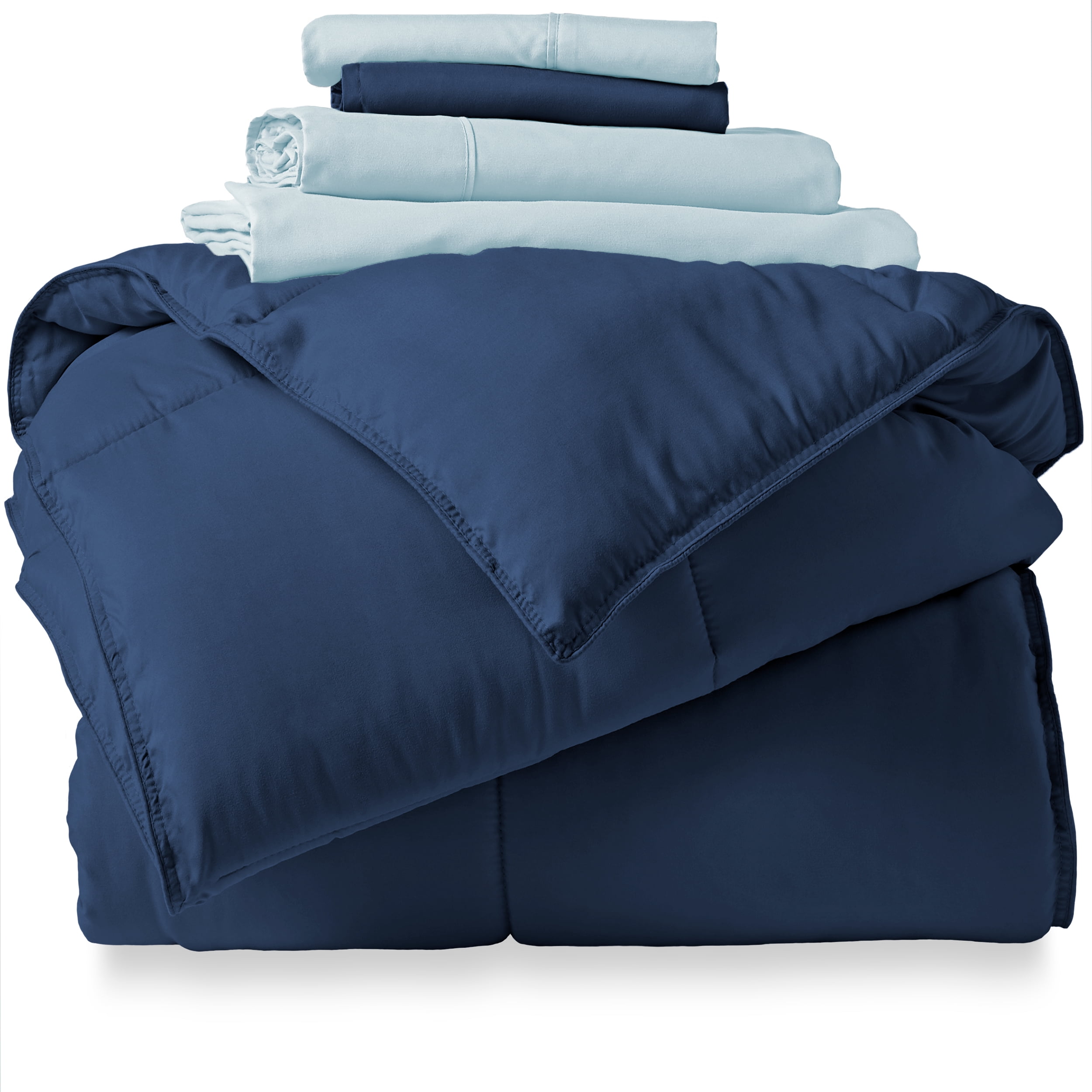 Bare Home Microfiber 5-Piece Dark Blue and Light Blue Bed in a Bag ...