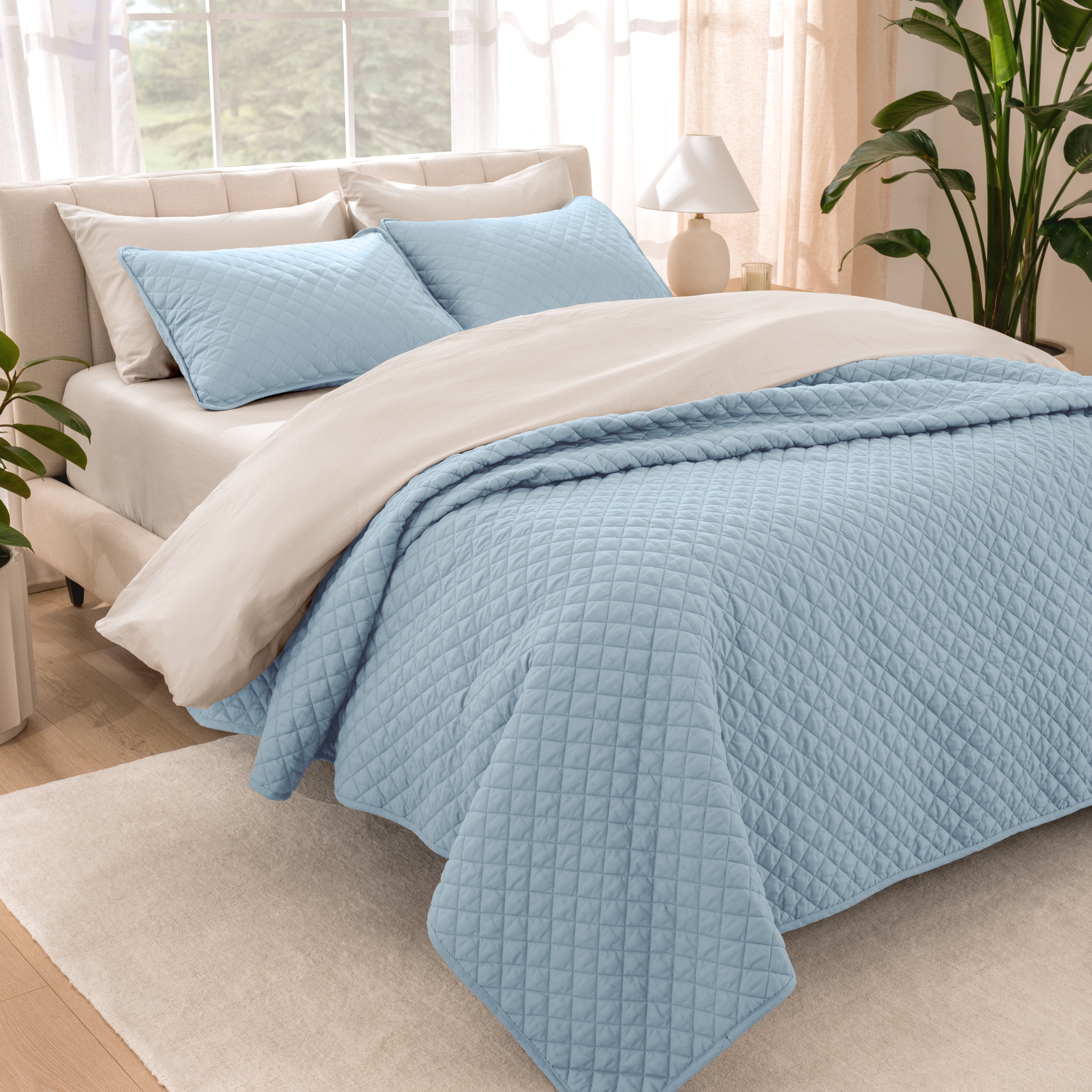 Bare Home Quilt Set - 2 Piece - Diamond Stitched Bedspread Coverlet ...