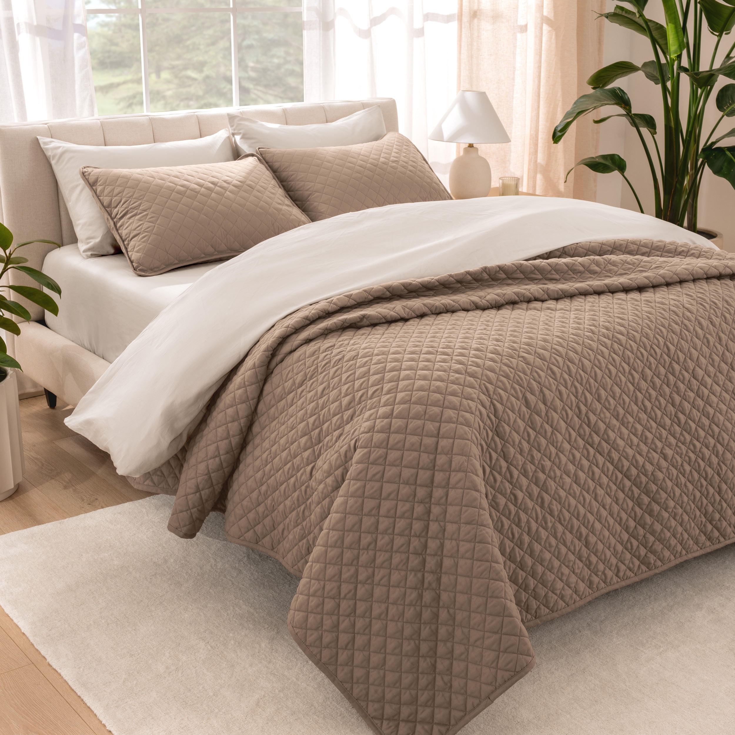 Bare Home Quilt Set - 2 Piece - Diamond Stitched Bedspread Coverlet ...