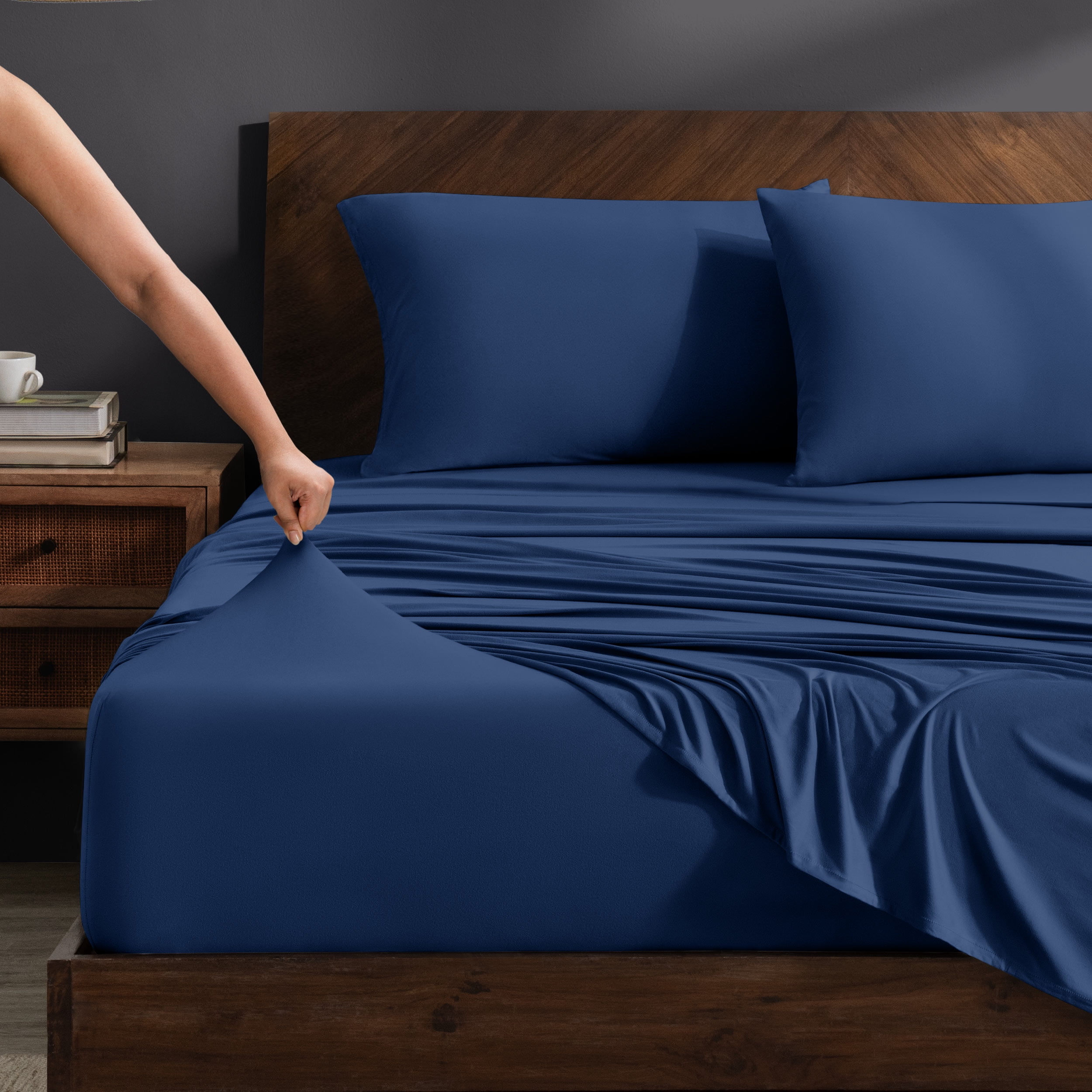 Bare Home Ultra-Soft Stretch Sheet Set, Twin XL, Dark Blue, Microfiber ...