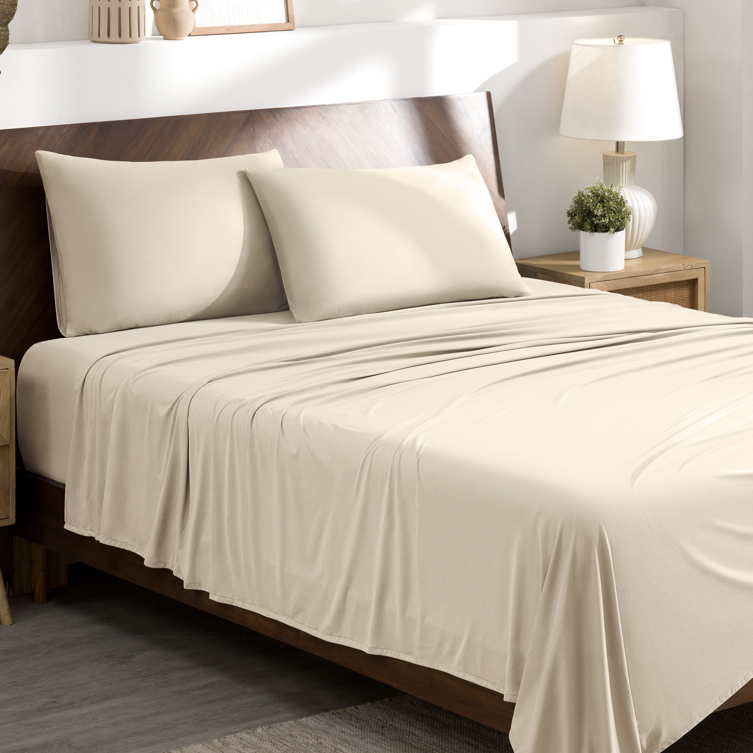 Bare Home Ultra-Soft Stretchy Sheet Set, Queen Size, Sand Color ...