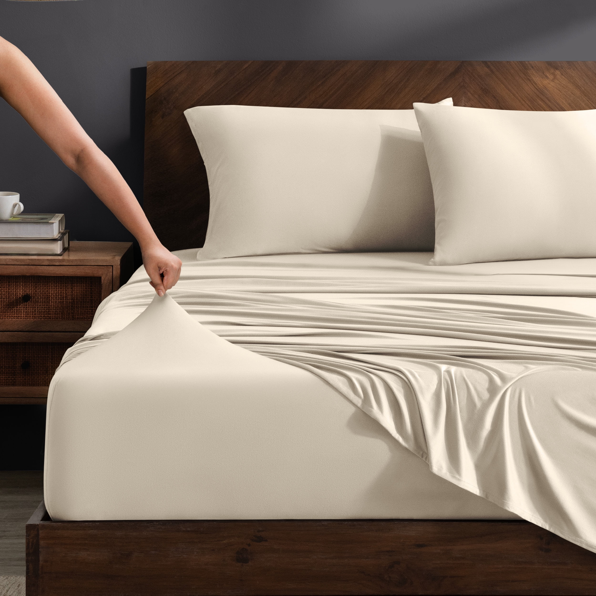 Bare Home Ultra-Soft Stretchy Sheet Set, Queen Size, Sand Color ...
