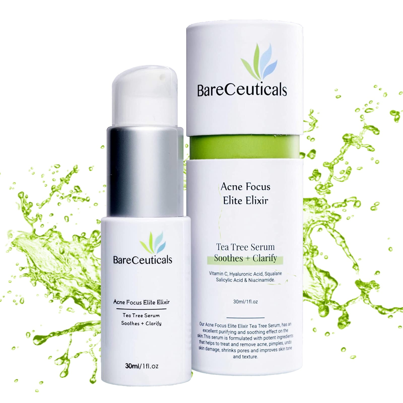 BareCeuticals Tea Tree Facial Serum with Acne Focus, Soothe Breakouts ...