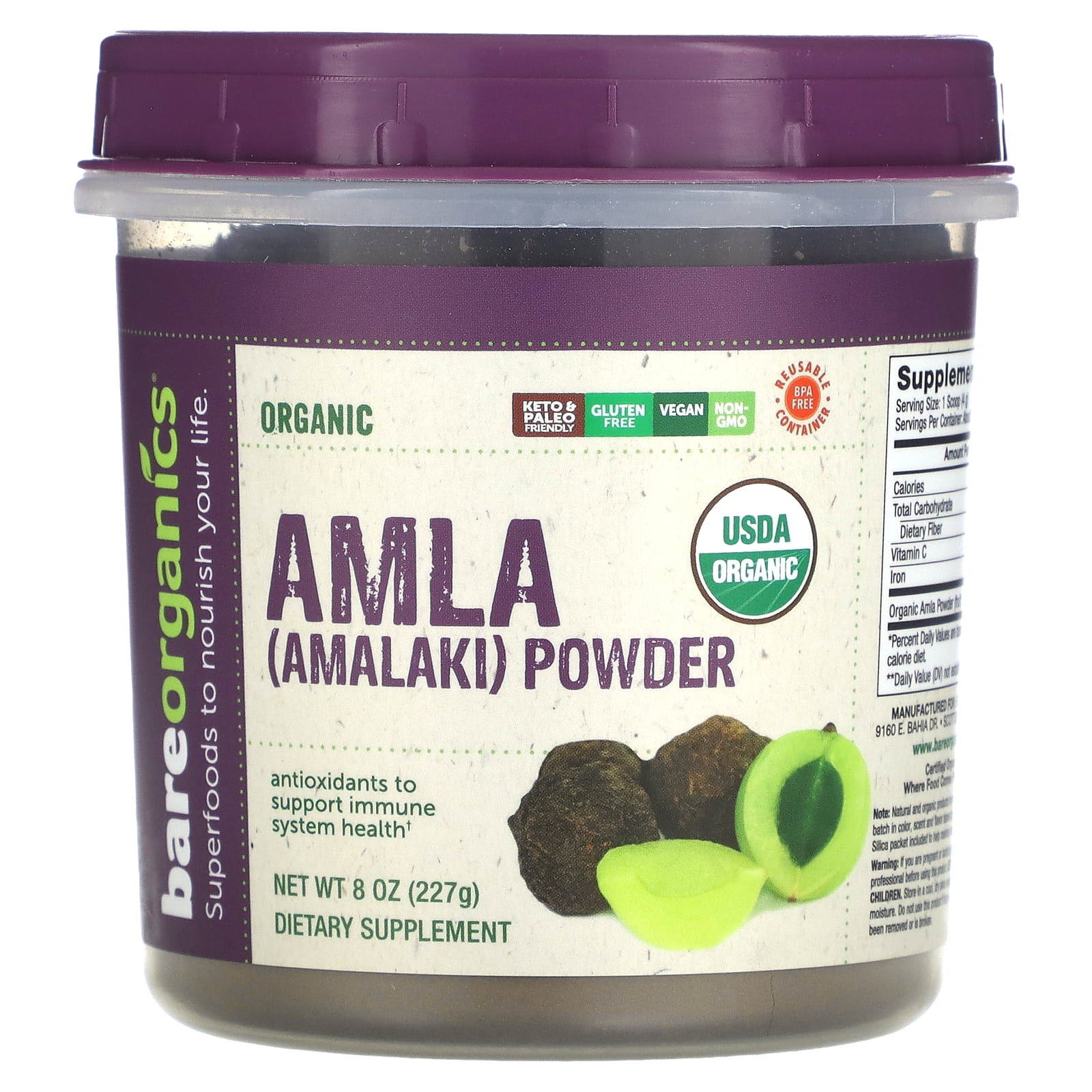 BareOrganics Amla, Indian Gooseberry & Superfood Powder, Dietary ...