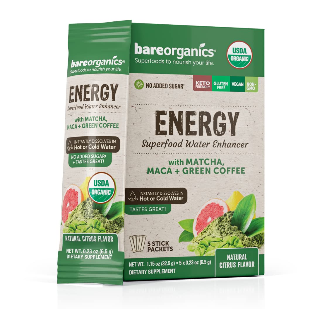 BareOrganics Energy Superfood Drink Mix, Organic, SMREnergy, 5 Sticks ...