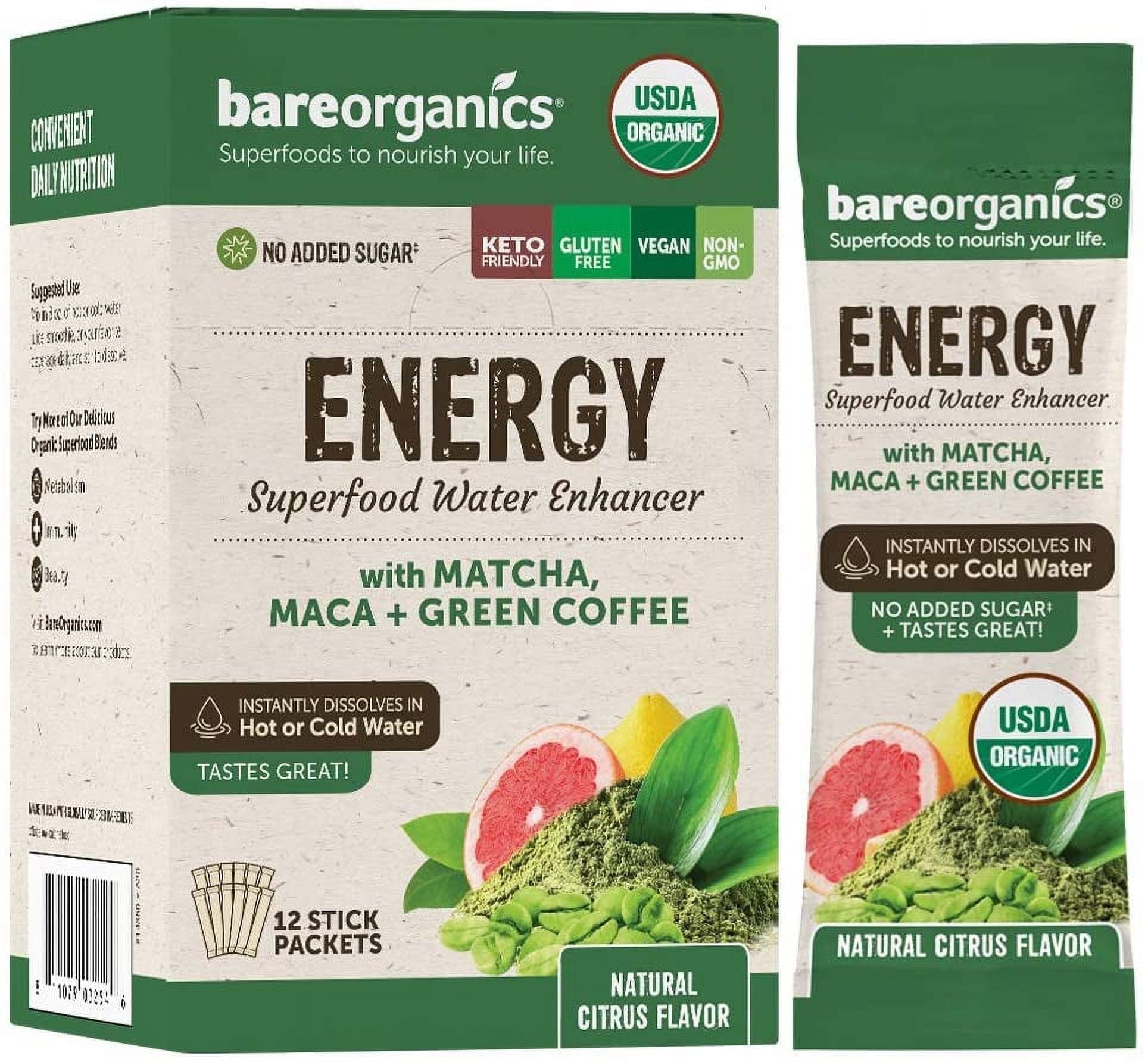 BareOrganics Energy Superfood Water Enhancer Natural Citrus 12 Stick ...