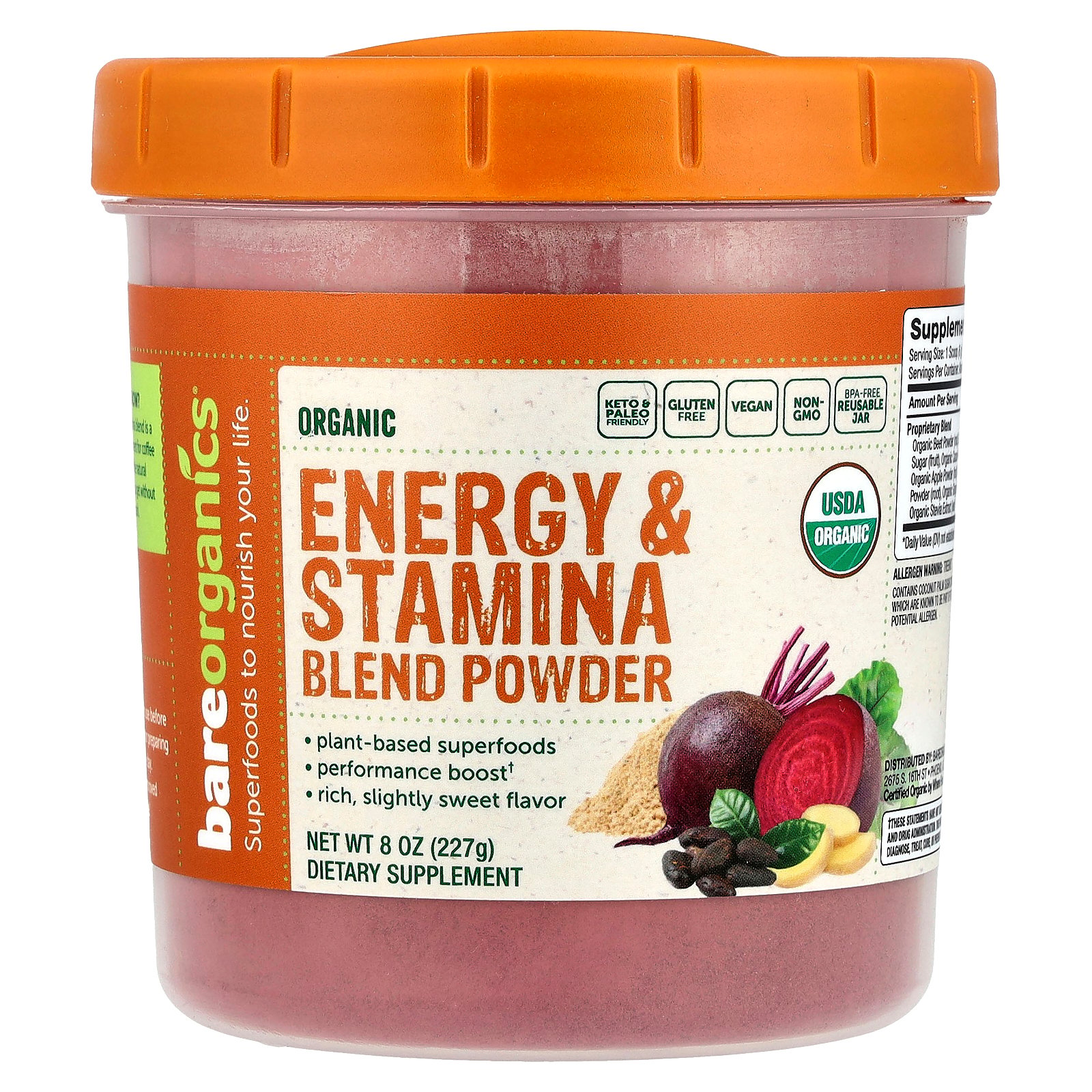 BareOrganics Organic Energy & Stamina Blend Powder 8 oz Pwdr - Walmart.com