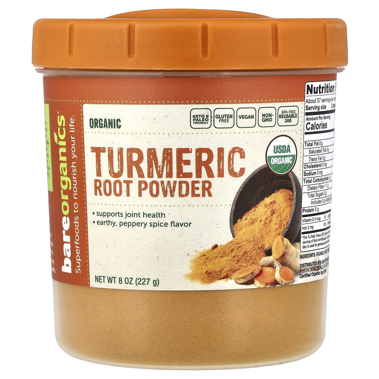 BAREORGANICS Turmeric (Curcuma) Root Powder (Raw-Organic) (8oz) 227g ...