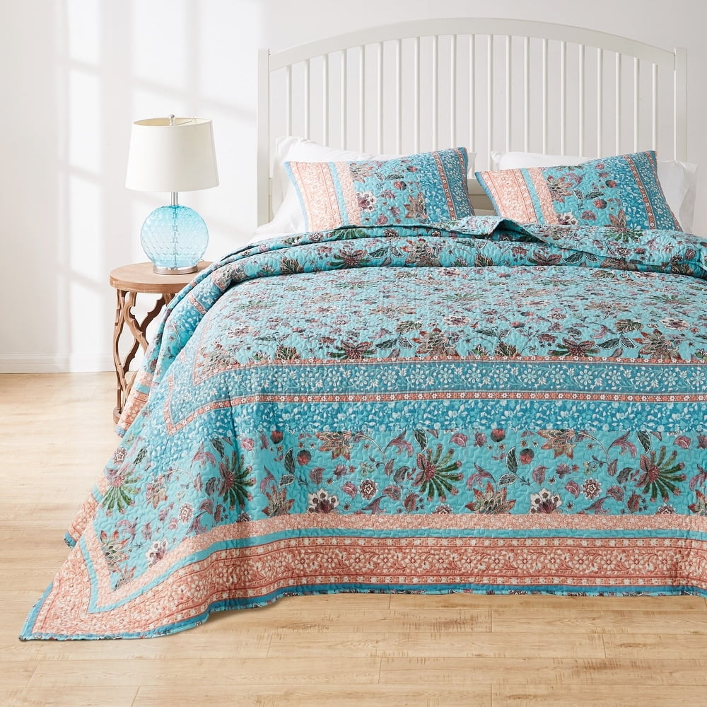 Barefoot Bungalow Audrey Vintage Floral Bedspread Set, Reversibe, Jumbo ...