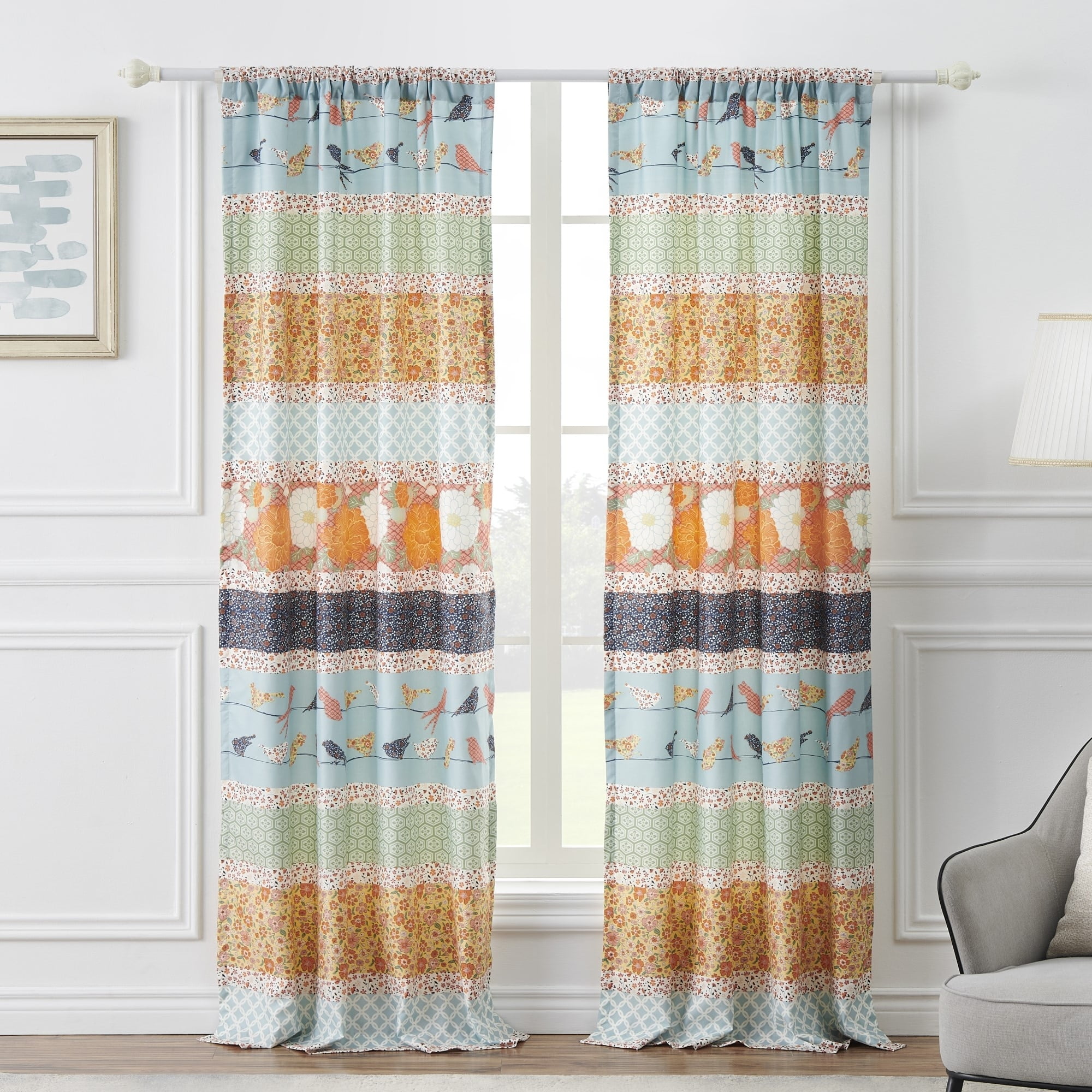 Barefoot Bungalow Carlie Calico Curtian Panels (Set of 2) 42 W x 84 L ...