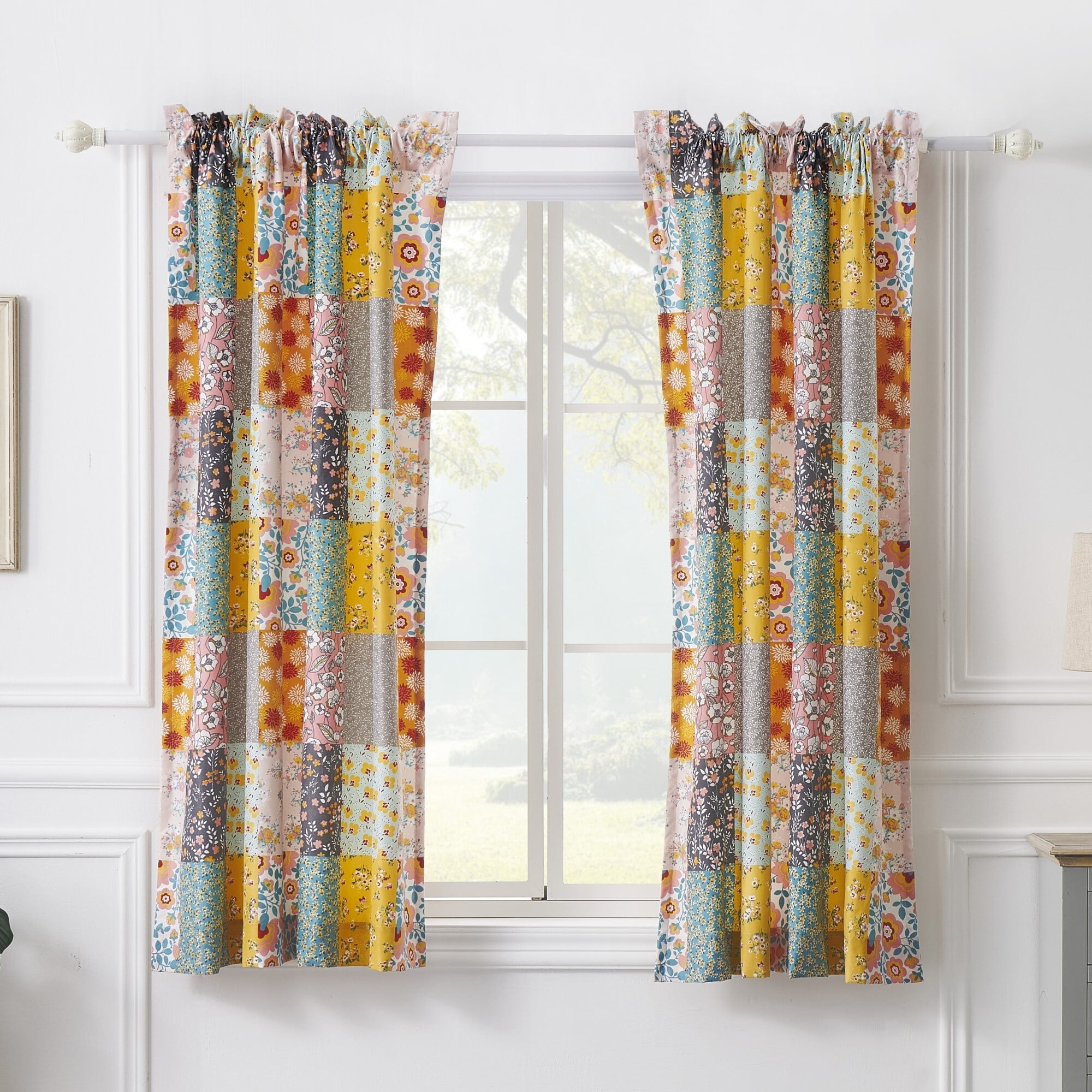 Barefoot Bungalow Carlie Calico Curtian Panels (Set of 2) 50 W x 63 L ...