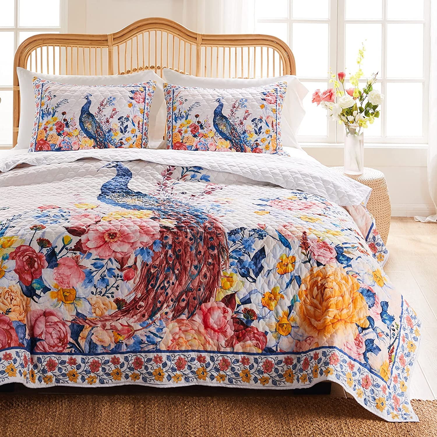 Barefoot Bungalow Vintage Peacock Oversized Quilt Set, Huntington 3 ...