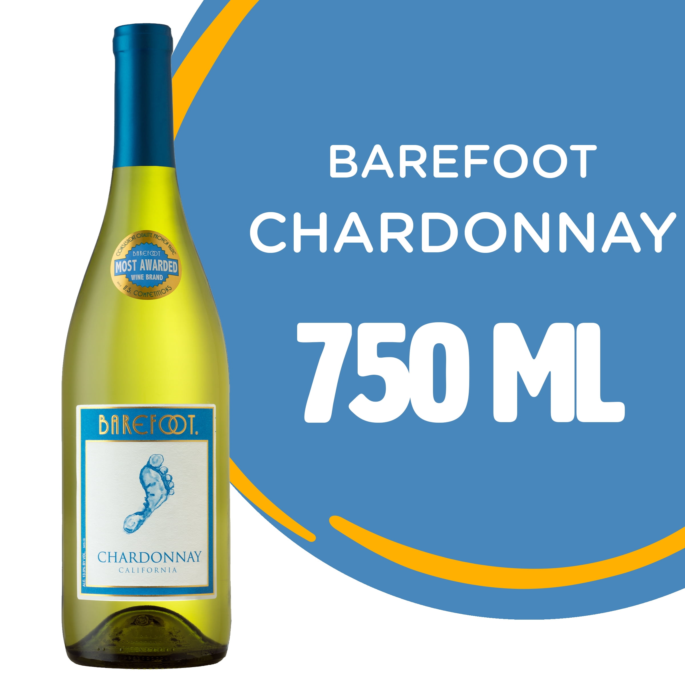 Barefoot Cellars Chardonnay California Wine, 750 ml Glass Bottle ...