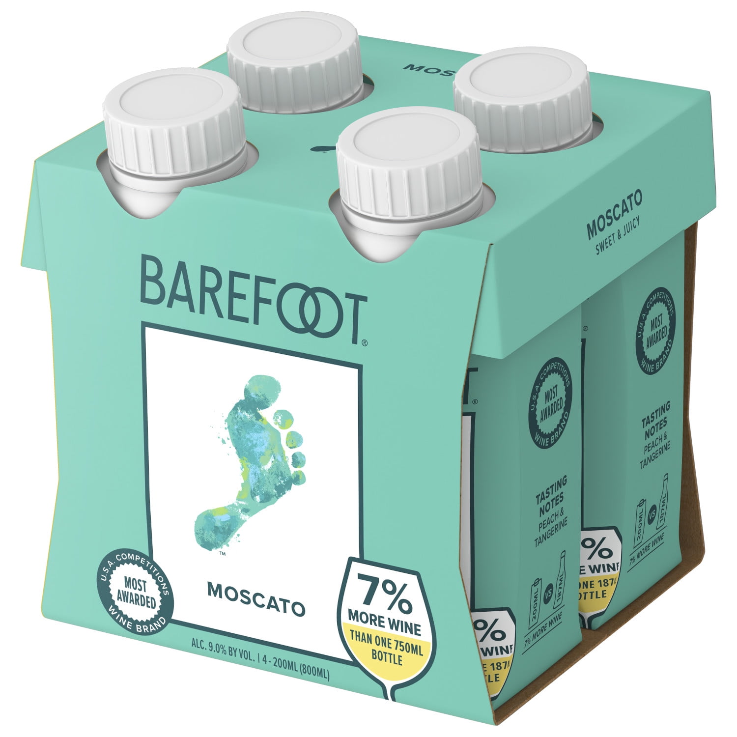 Barefoot Moscato White Wine, 4 Pack of 200 mL Tetra Cartons, 9% ABV ...
