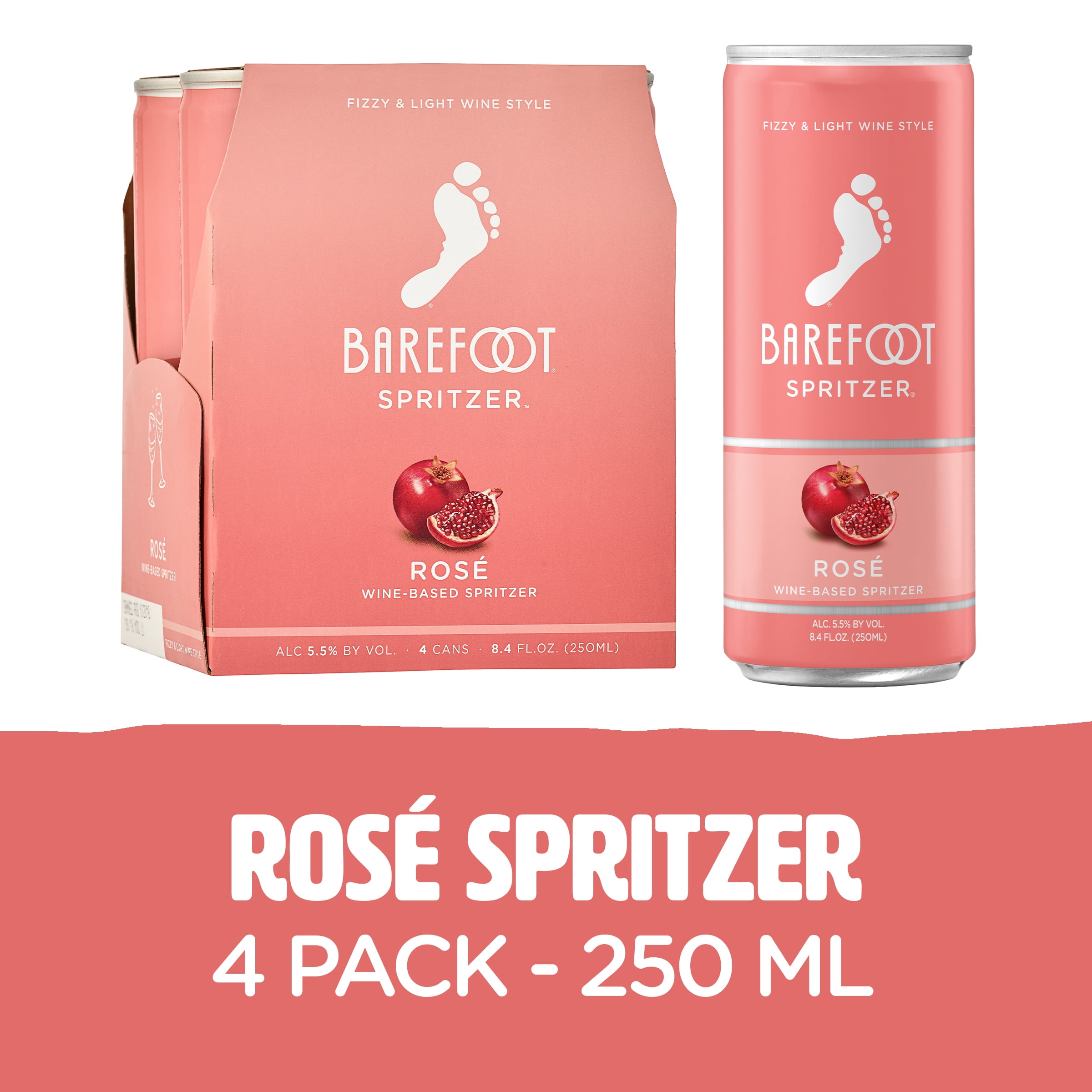 Barefoot Refresh Rose Moscato Wine Spritzer, California, 4 Pack, 4 ...