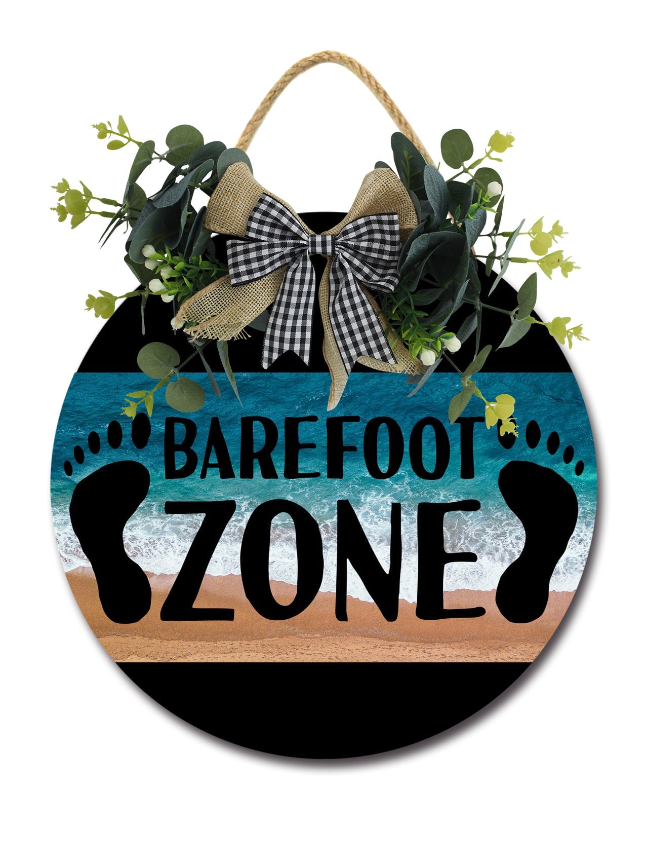 Barefoot Zone Sign Front Door Porch Decorations, Round Rustic Wood ...