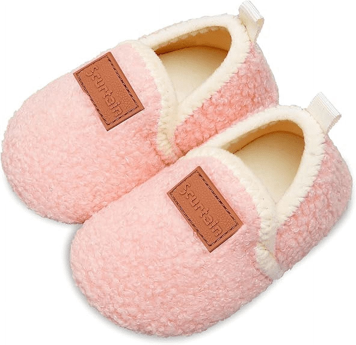 Barerun Toddler Kids House Fuzzy Bedroom Slippers, Warm Rubber Sole ...