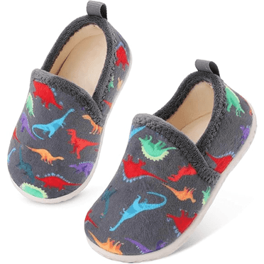 Barerun Kids House Slippers with Hard Sole, Warm Indoor Shoes for Toddler Boys Girls, Dinosaur ...